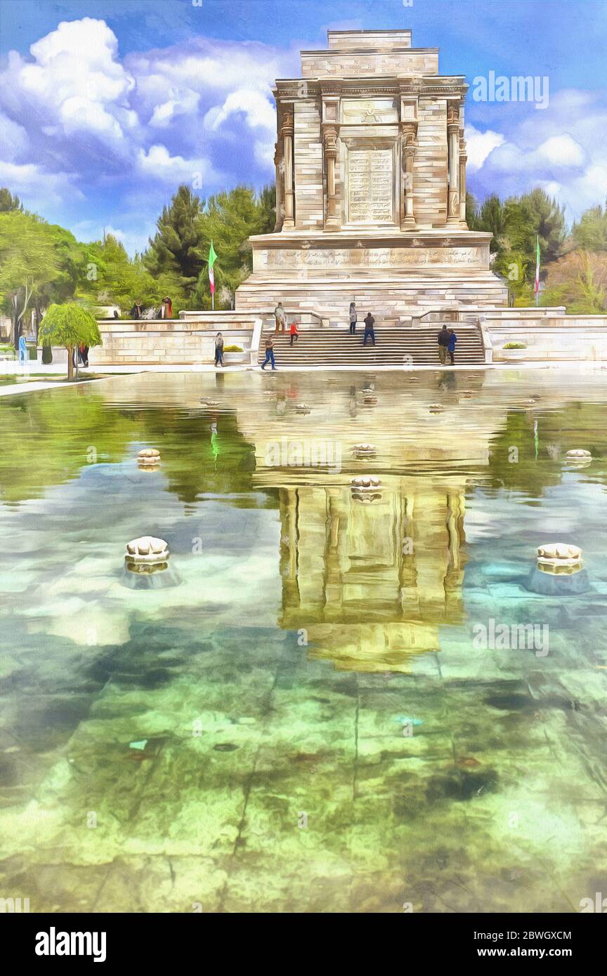 Ferdowsi Mausoleum colorful painting, 1934, Tus, Khorasan Razavi ...