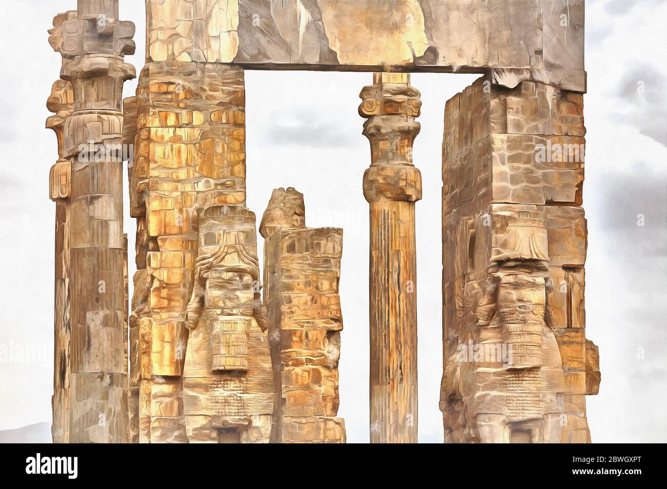 Gate of All Nations, Gate of Xerxes colorful painting, Persepolis ...