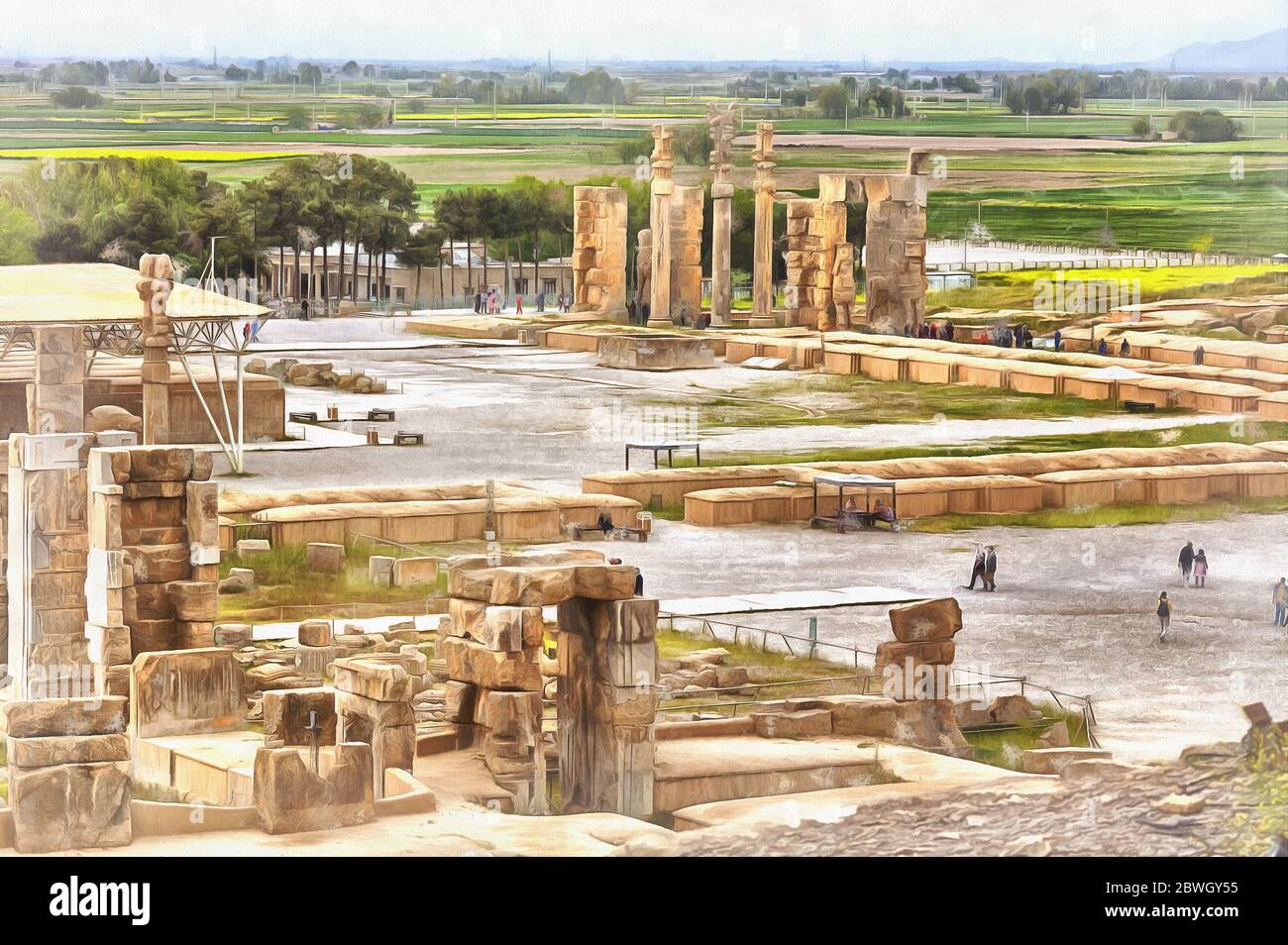 Persepolis, ceremonial capital of Achaemenid Empire colorful painting ...