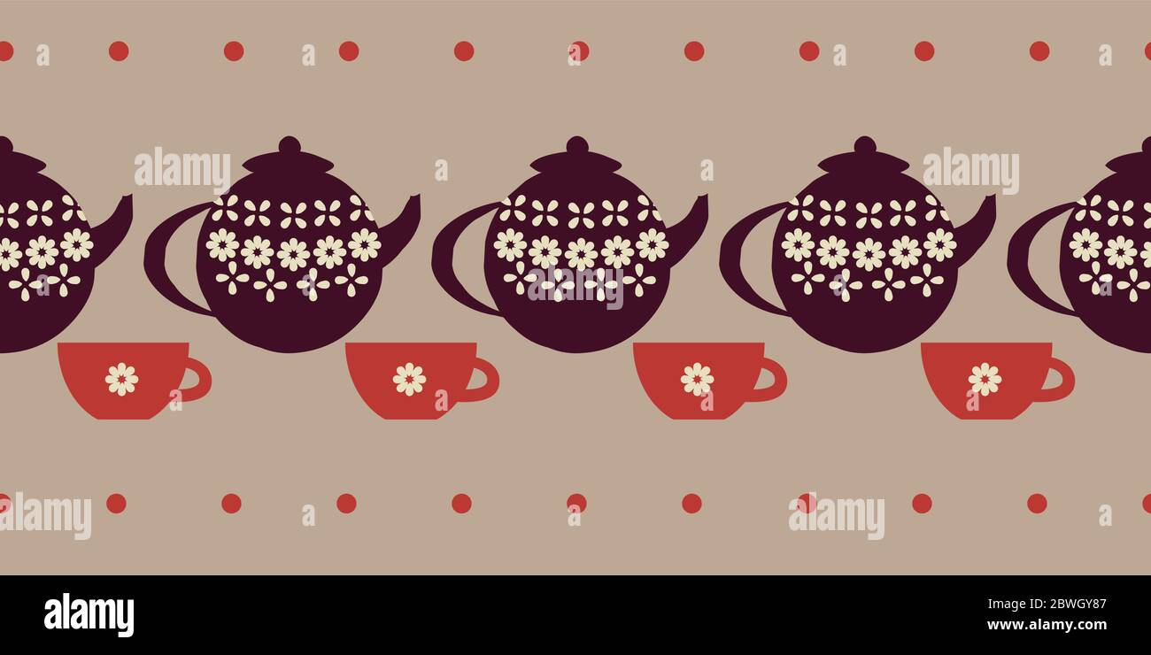 teacups and teapots seamless vector border print Stock Vector Image ...