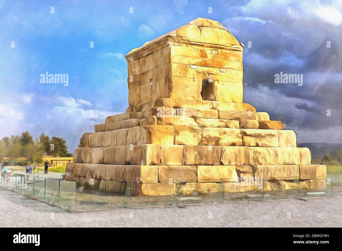 Tomb of Cyrus the Great colorful painting, 6th century BC, Pasargadae ...