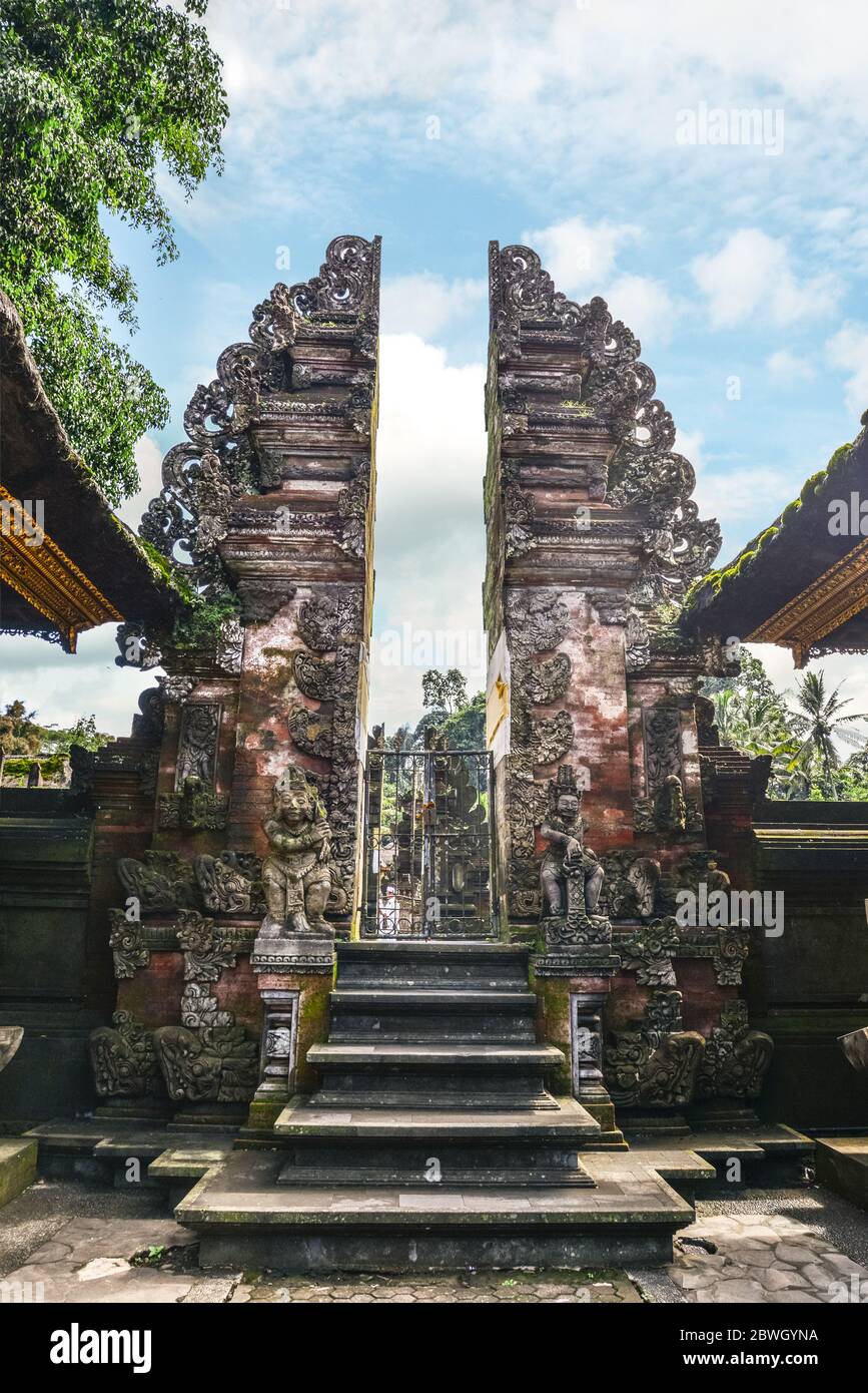 Gate on territory of Holy Spring Water Temple (Pura Tirta Empul) on ...