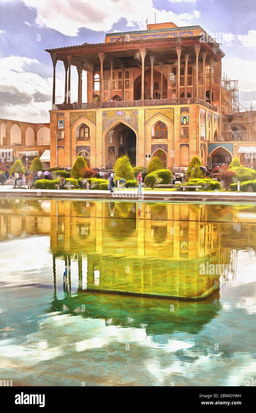 Ali Qapu palace colorful painting, Isfahan, Isfahan Province, Iran ...