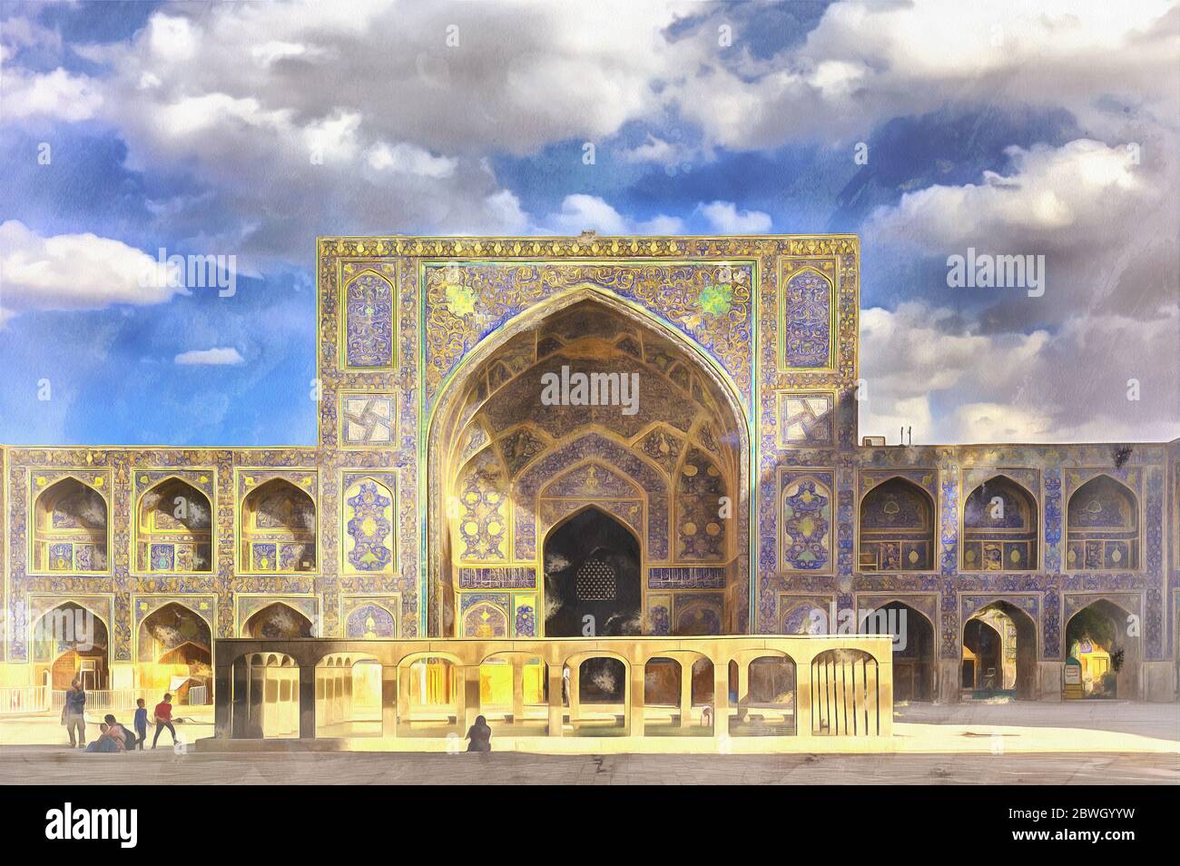Shah Mosque colorful painting, Isfahan, Isfahan Province, Iran Stock ...