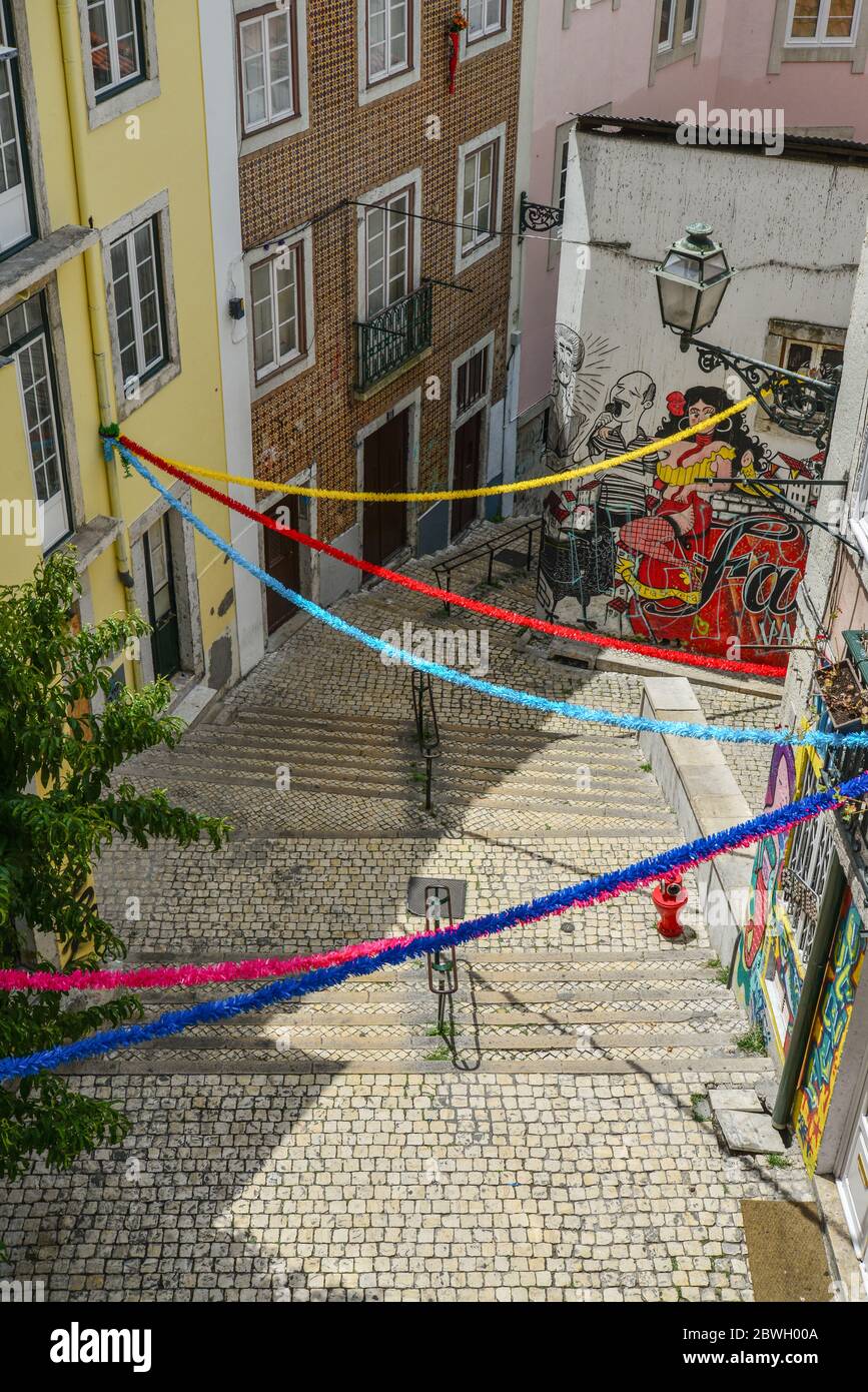 LISBON, PORTUGAL - JULY 2, 2019: stairs Escadinhas de Sao Cristovao in ...