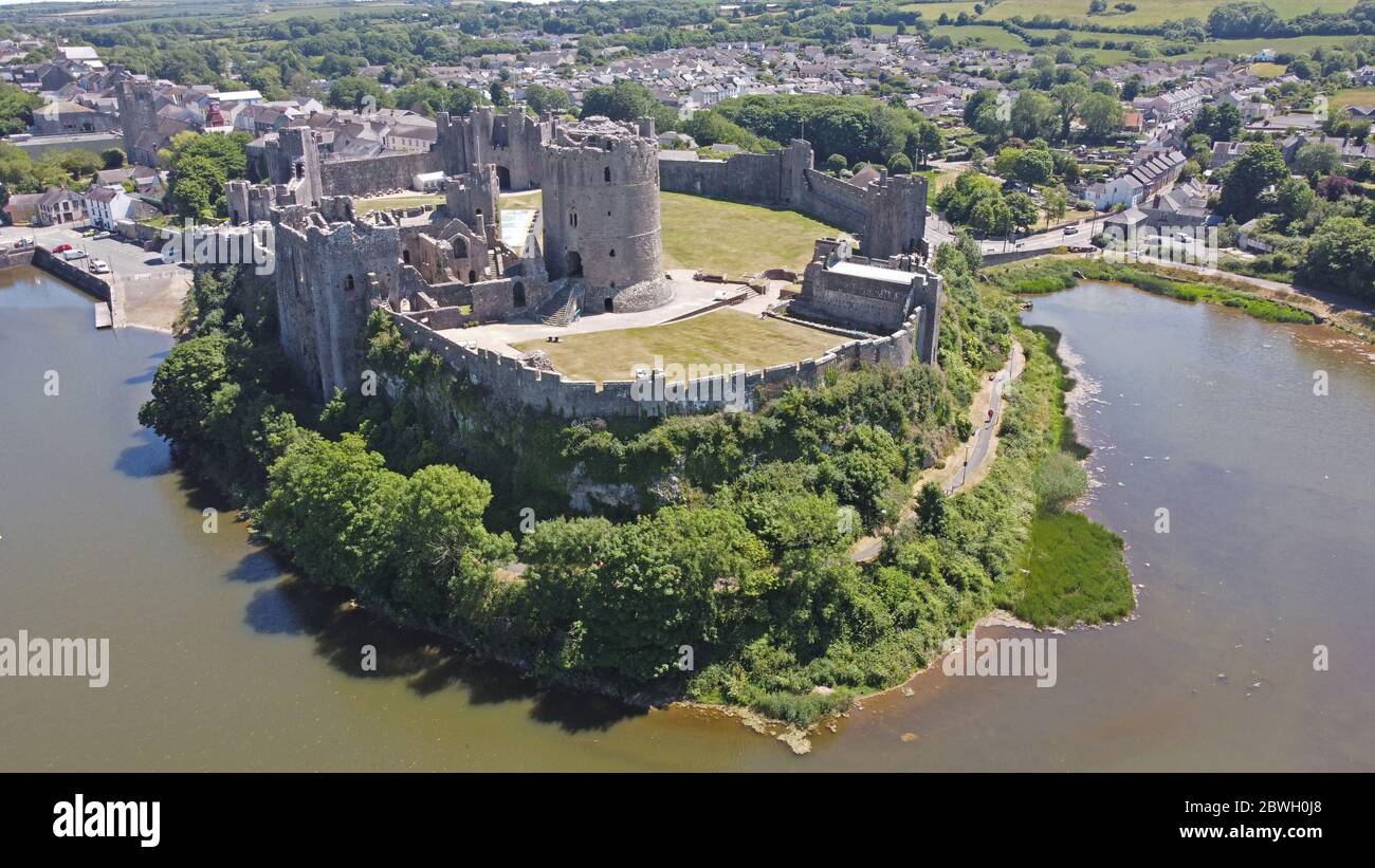 Aerial view of Pembroke Castle, Pembrokeshire Wales UK Stock Photo - Alamy