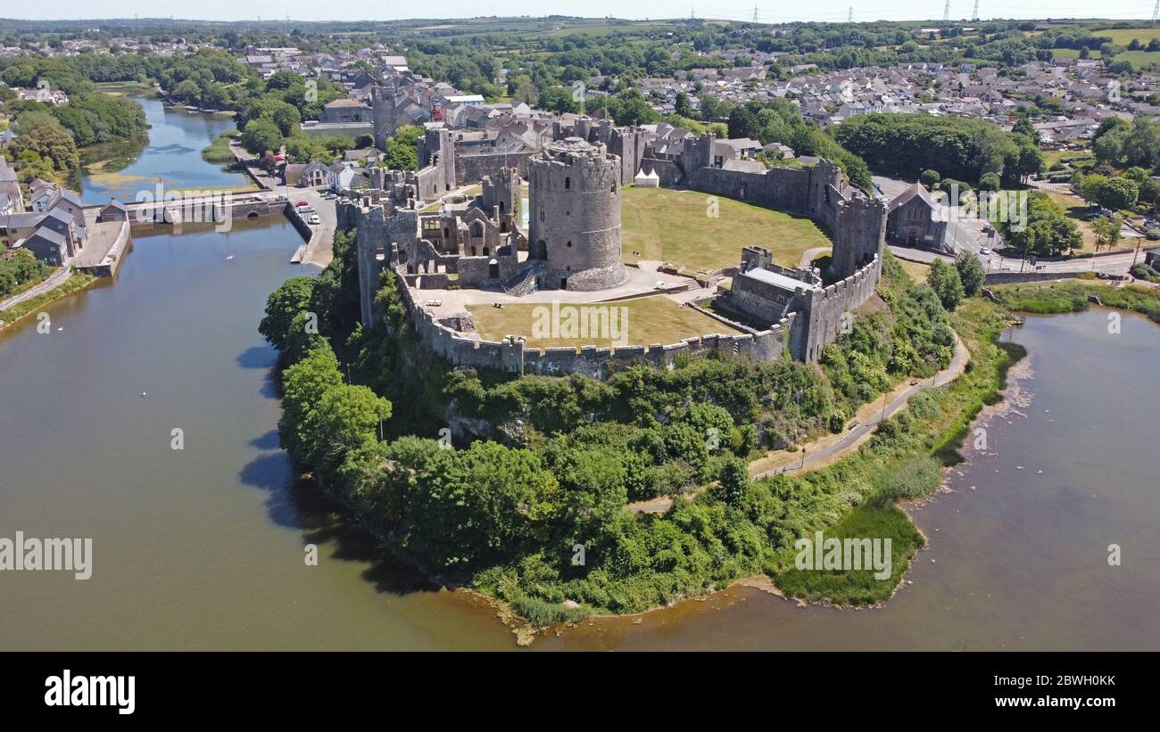Aerial view of Pembroke Castle, Pembrokeshire Wales UK Stock Photo - Alamy