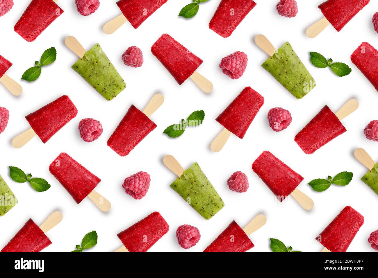 Pattern from raspberry popsicle isolated on white background Stock ...