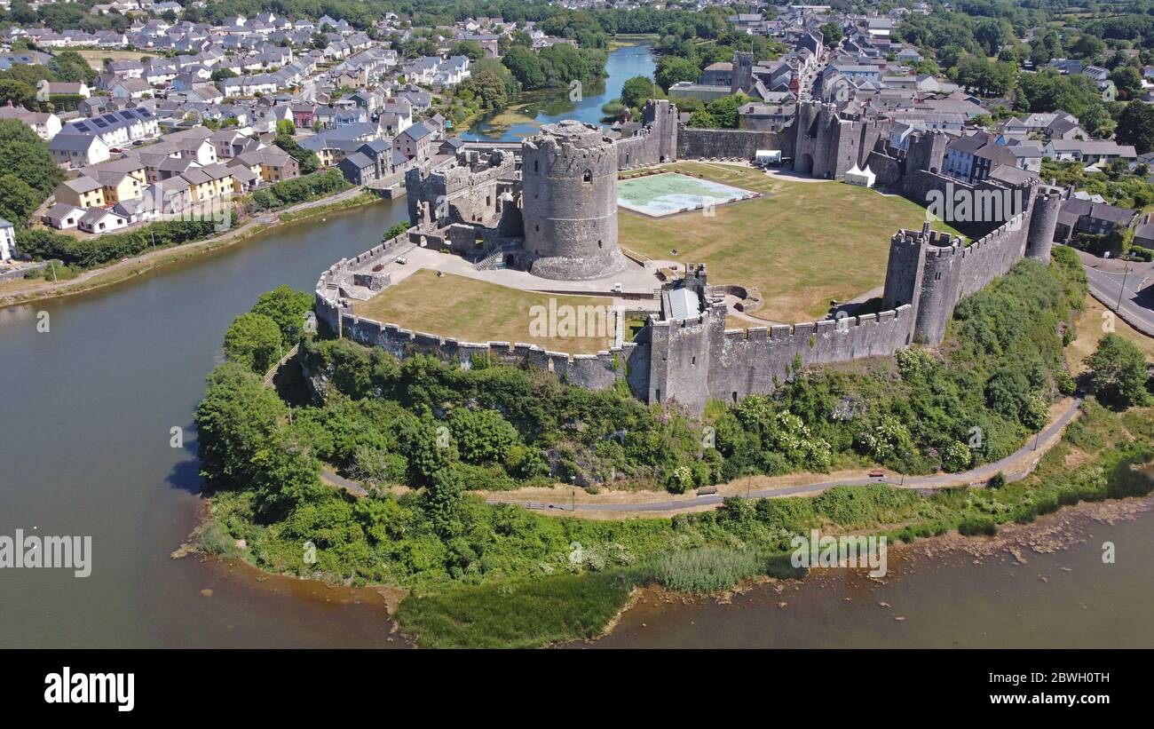 Aerial view of Pembroke Castle, Pembrokeshire Wales UK Stock Photo - Alamy