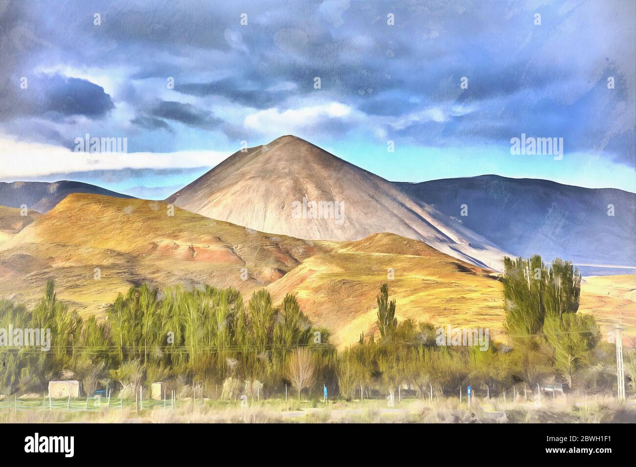 Aras river valley colorful painting, East Azerbaijan, Iran Stock Photo ...