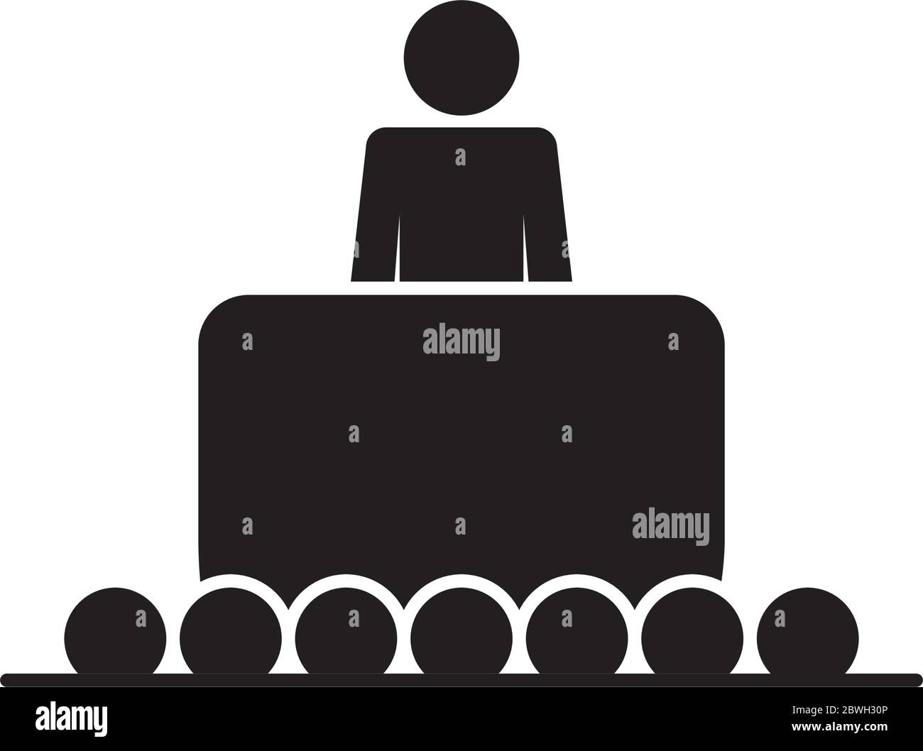 pictogram people at a conference over white background, silhouette ...