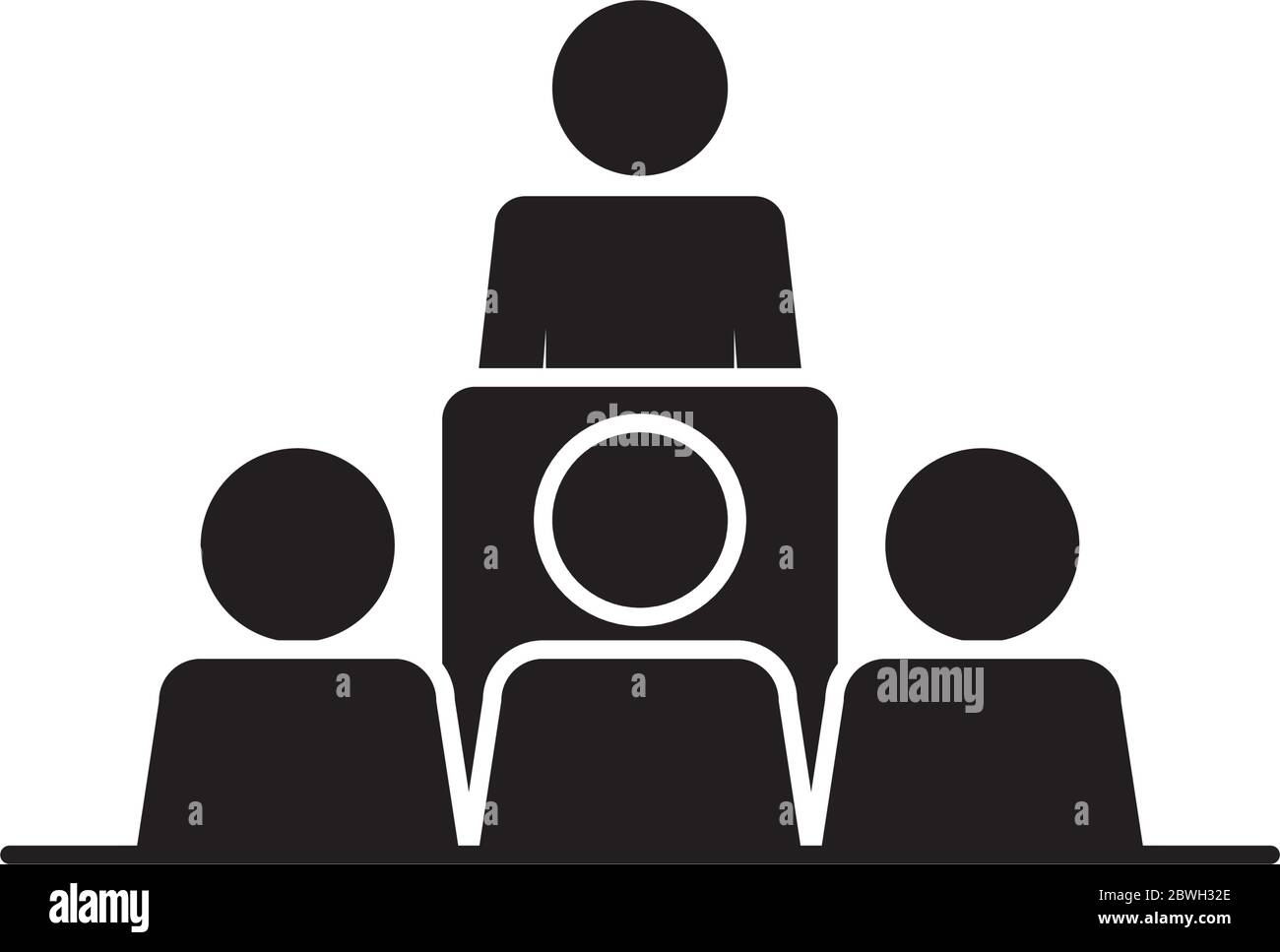 pictogram people in a conference icon over white background, silhouette ...