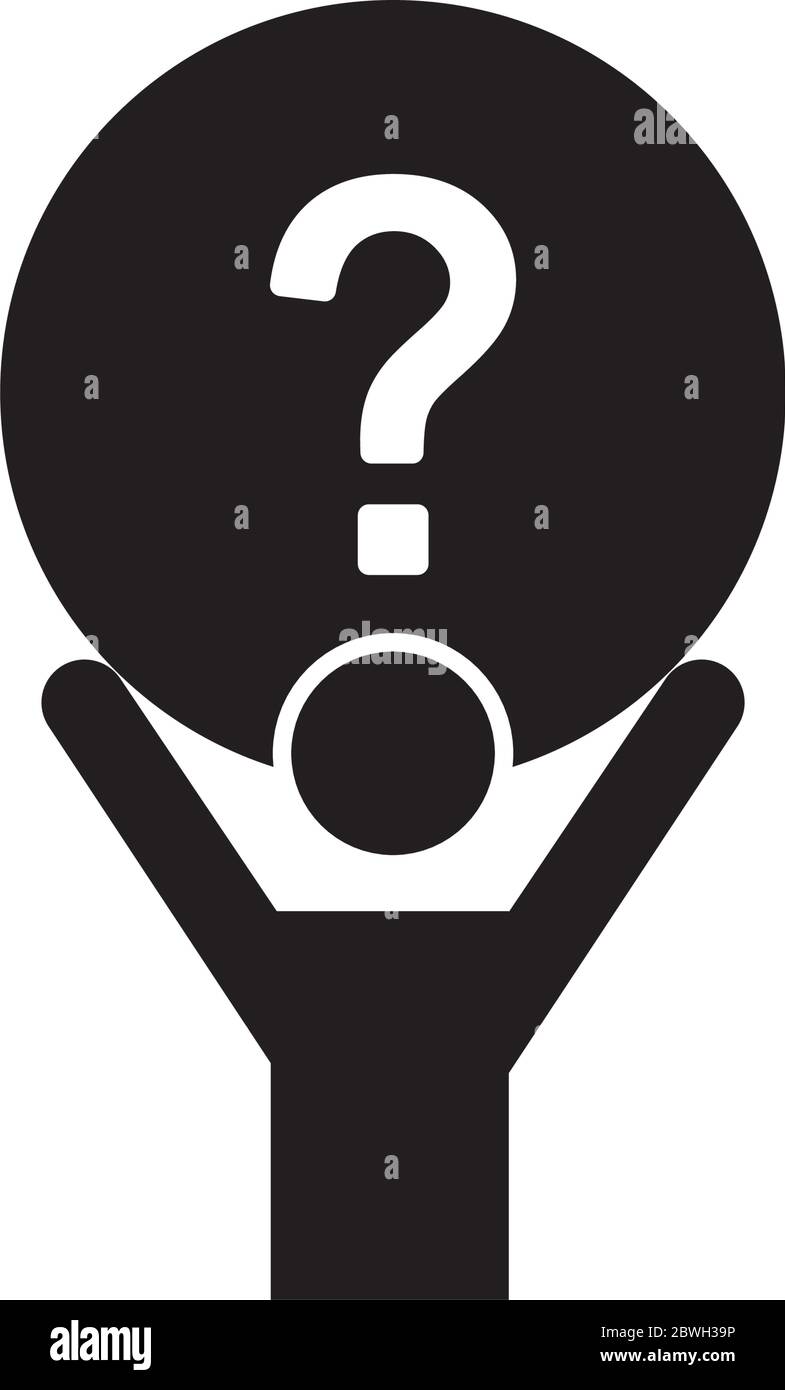 pictogram person holding up a question mark icon over white background ...