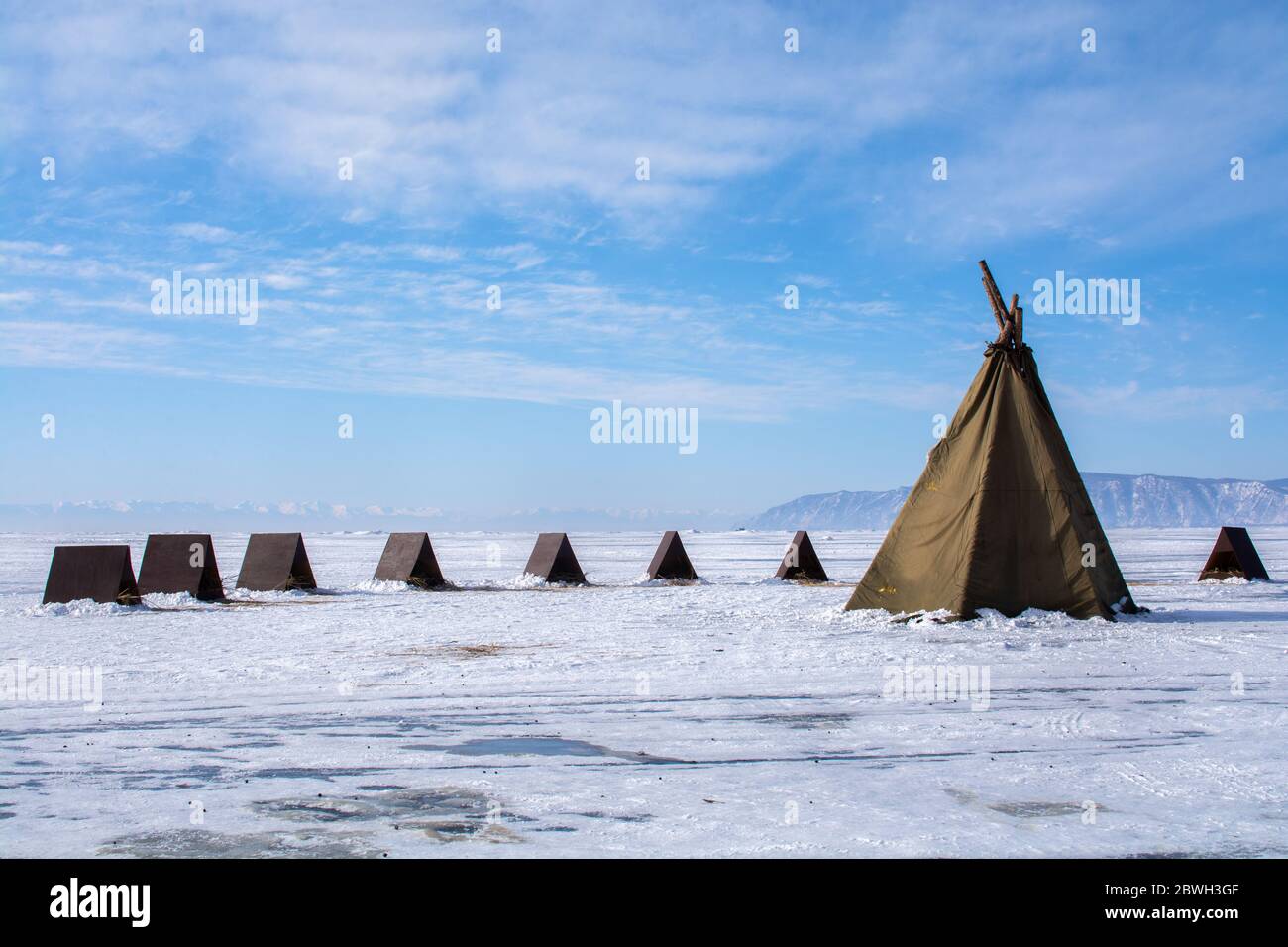 Tents on frozen lake at Lake Bikal, Russia Stock Photo - Alamy