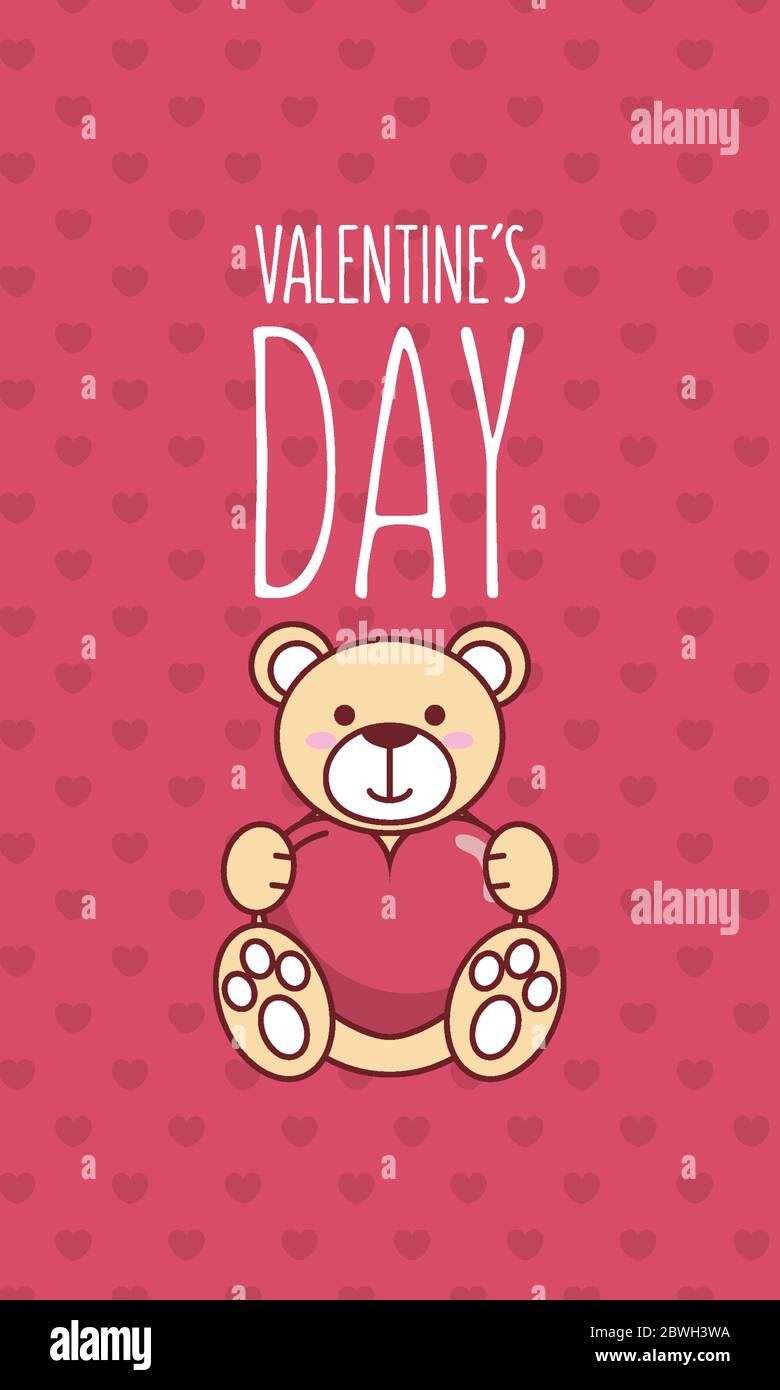 Valentines day teddy bear with heart vector design Stock Vector Image ...