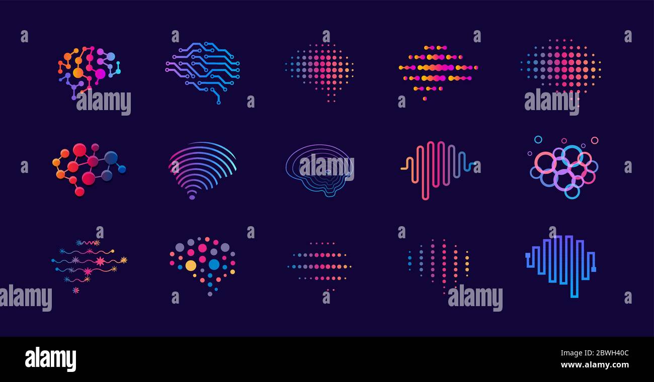 Set of abstract dots and lines brain logotypes concept. Logo for ...