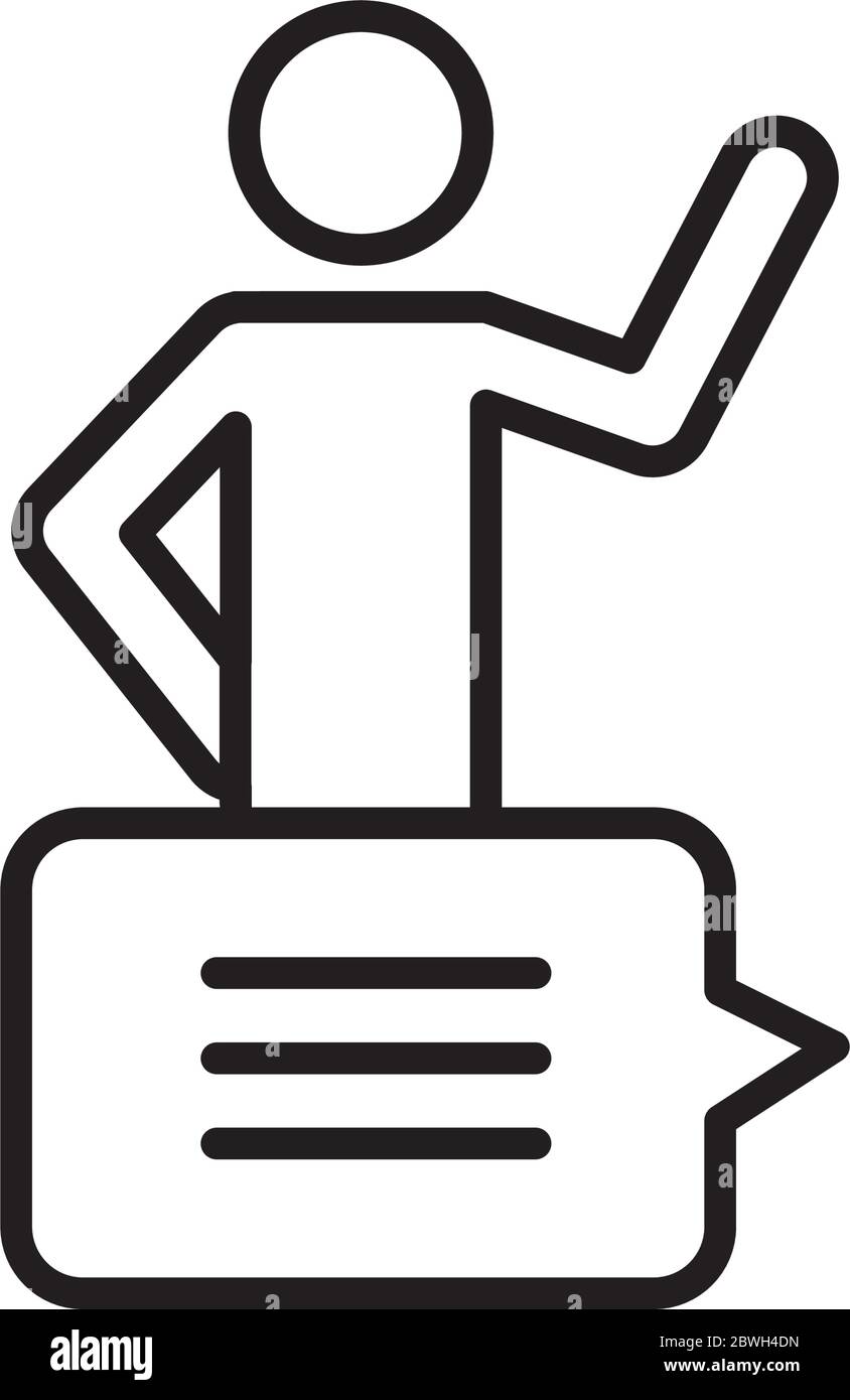 pictogram man and speech bubble icon over white background, line style ...