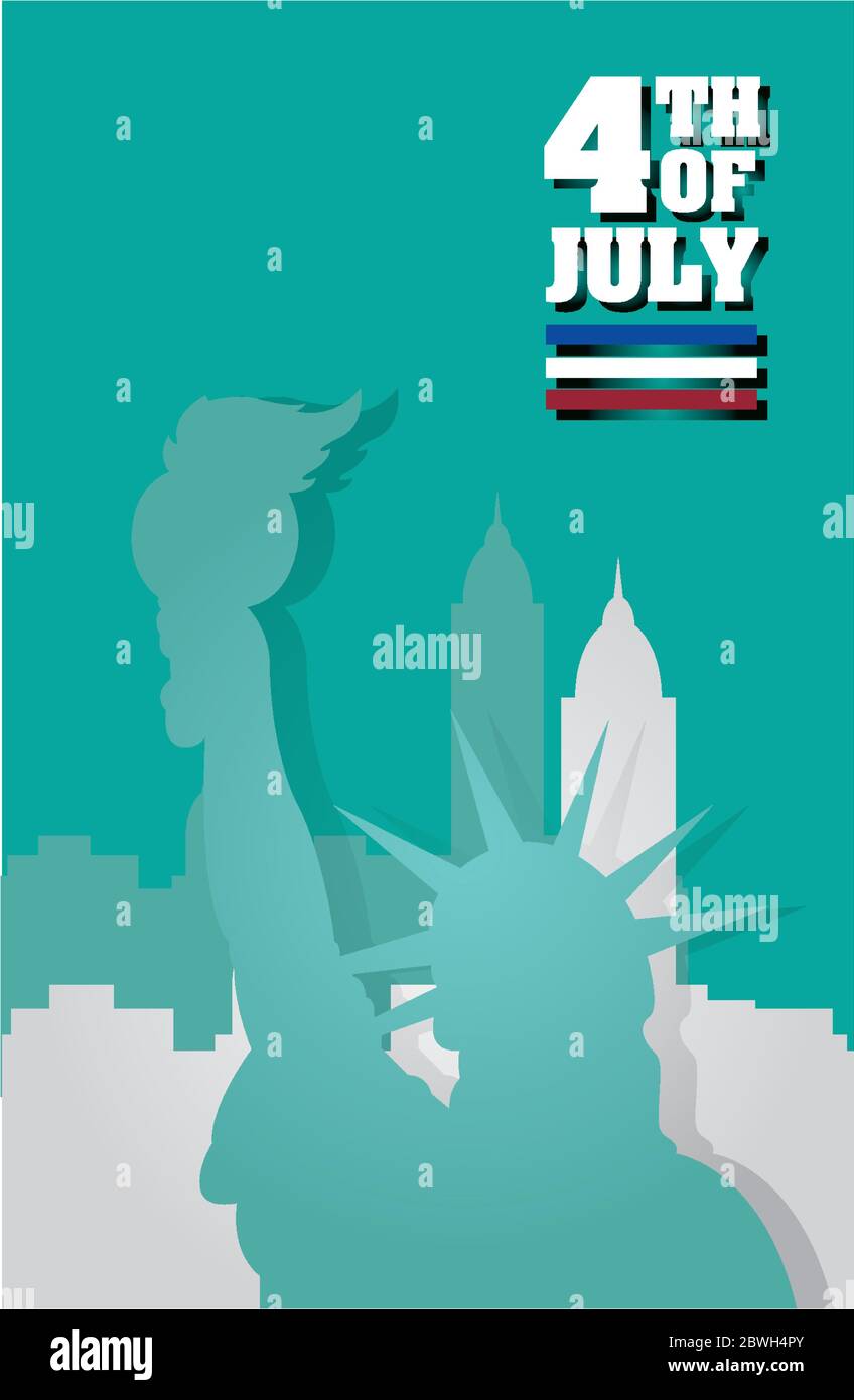 Liberty statue in front of city buildings of 4th july vector design ...