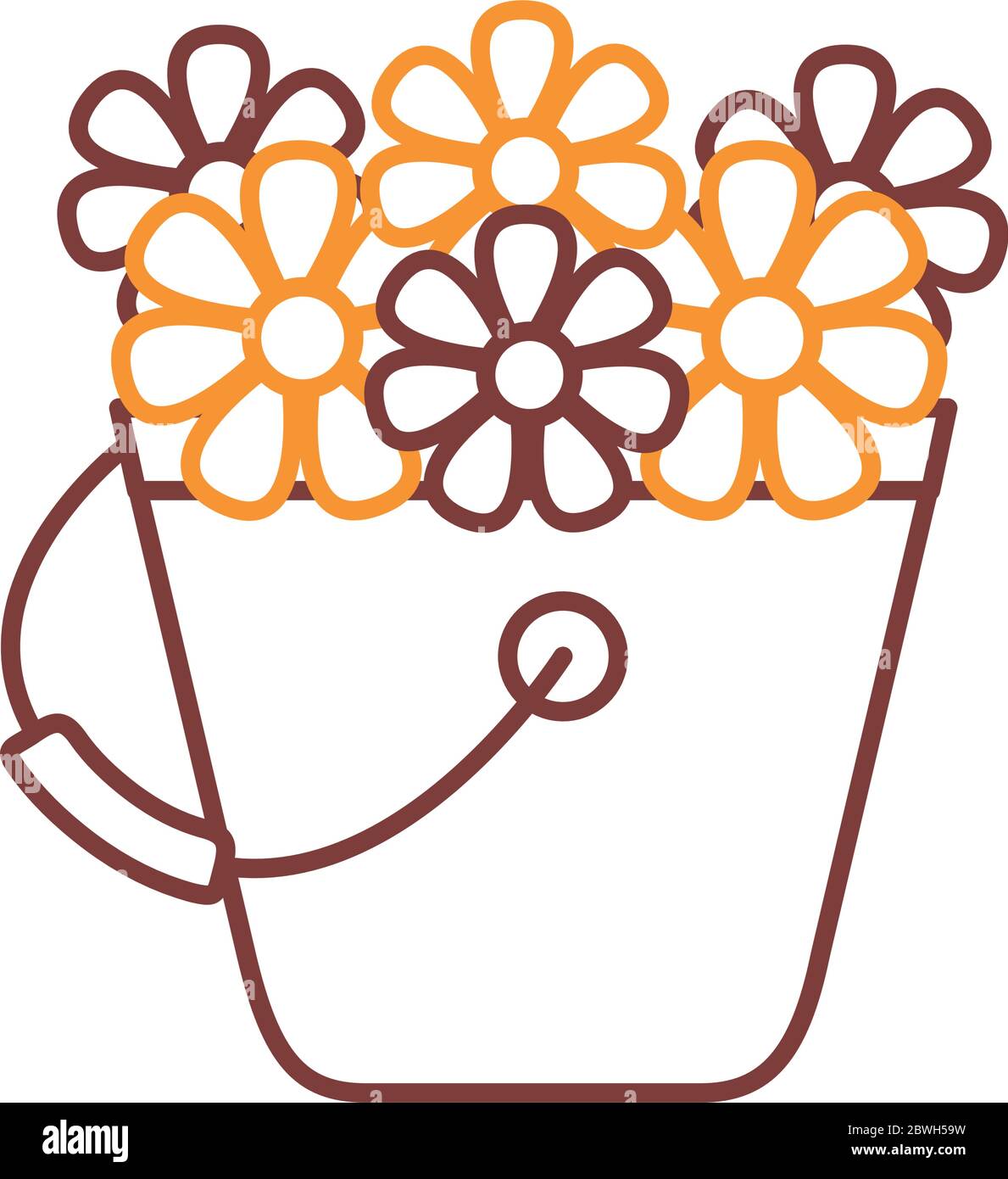 flowers inside bucket line style icon vector design Stock Vector Image ...