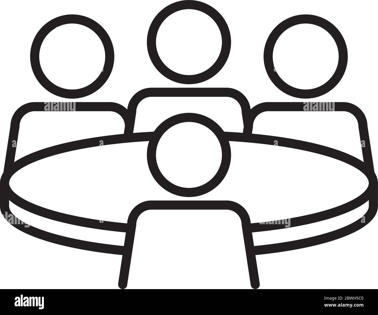 pictogram people gathered at the table over white background, line ...