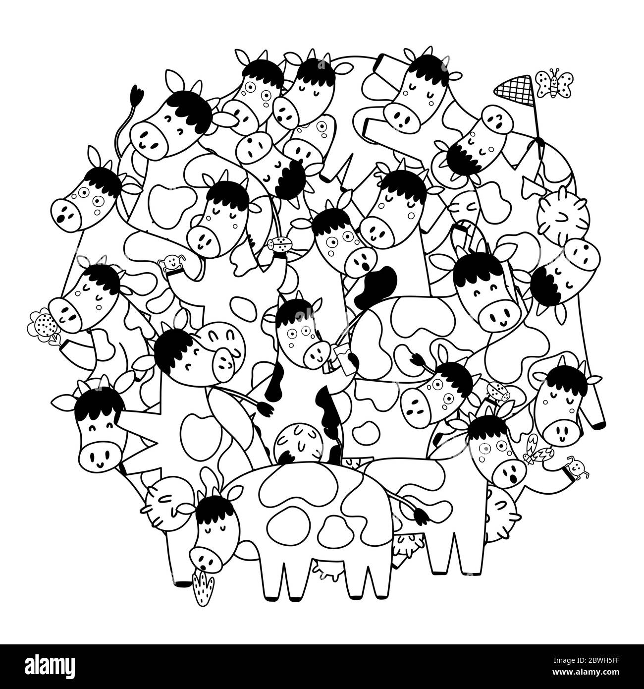 Circle shape pattern with cute cows for coloring book Stock Vector ...