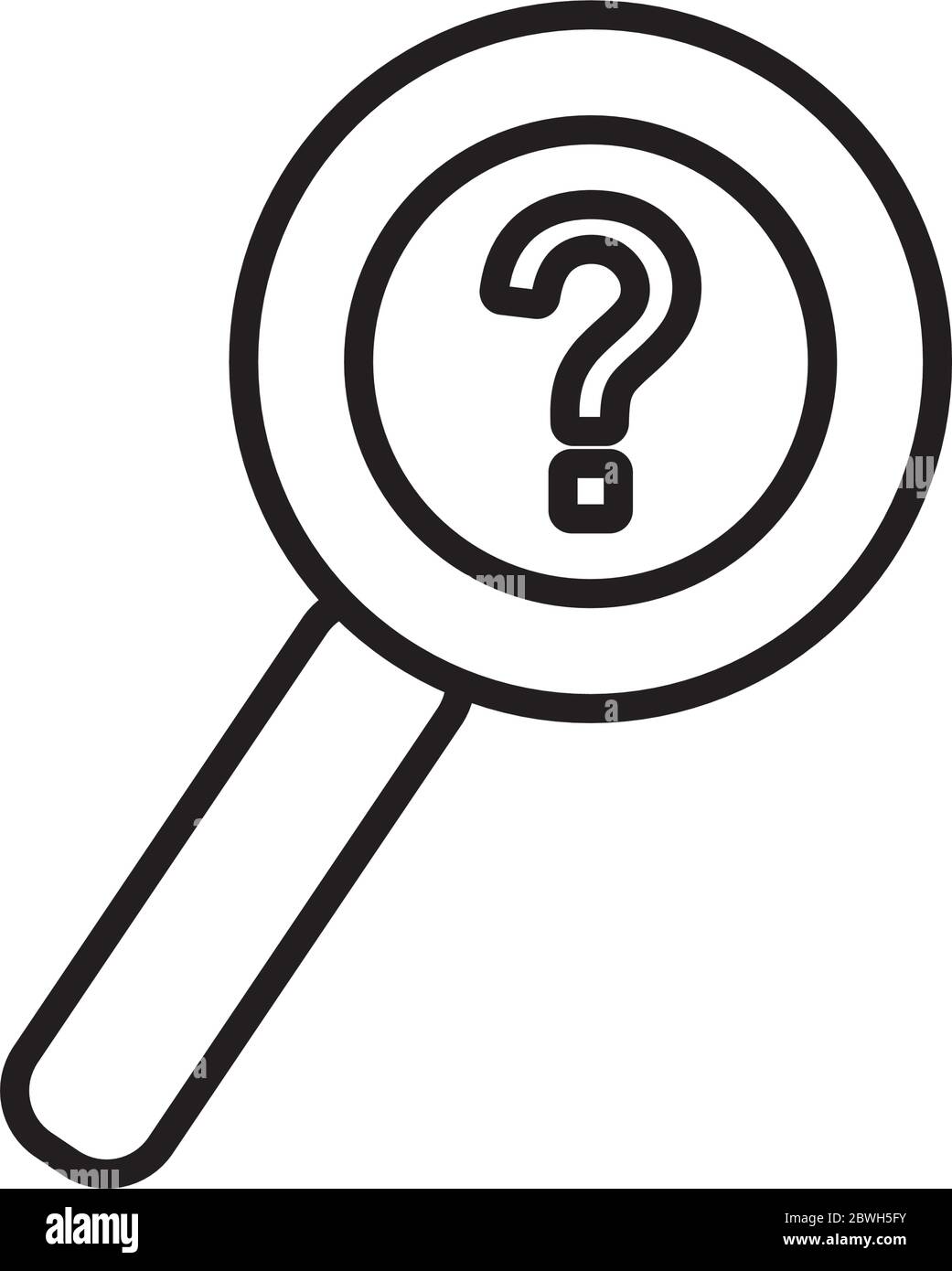 magnifying glass and question mark icon over white background, line ...