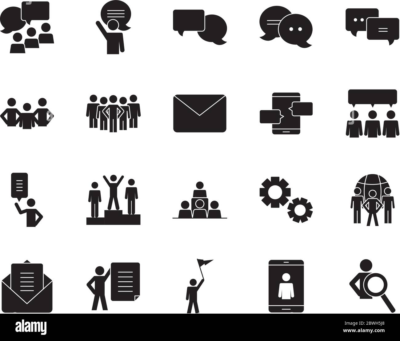 pictogram people and speech bubbles icon set over white background ...