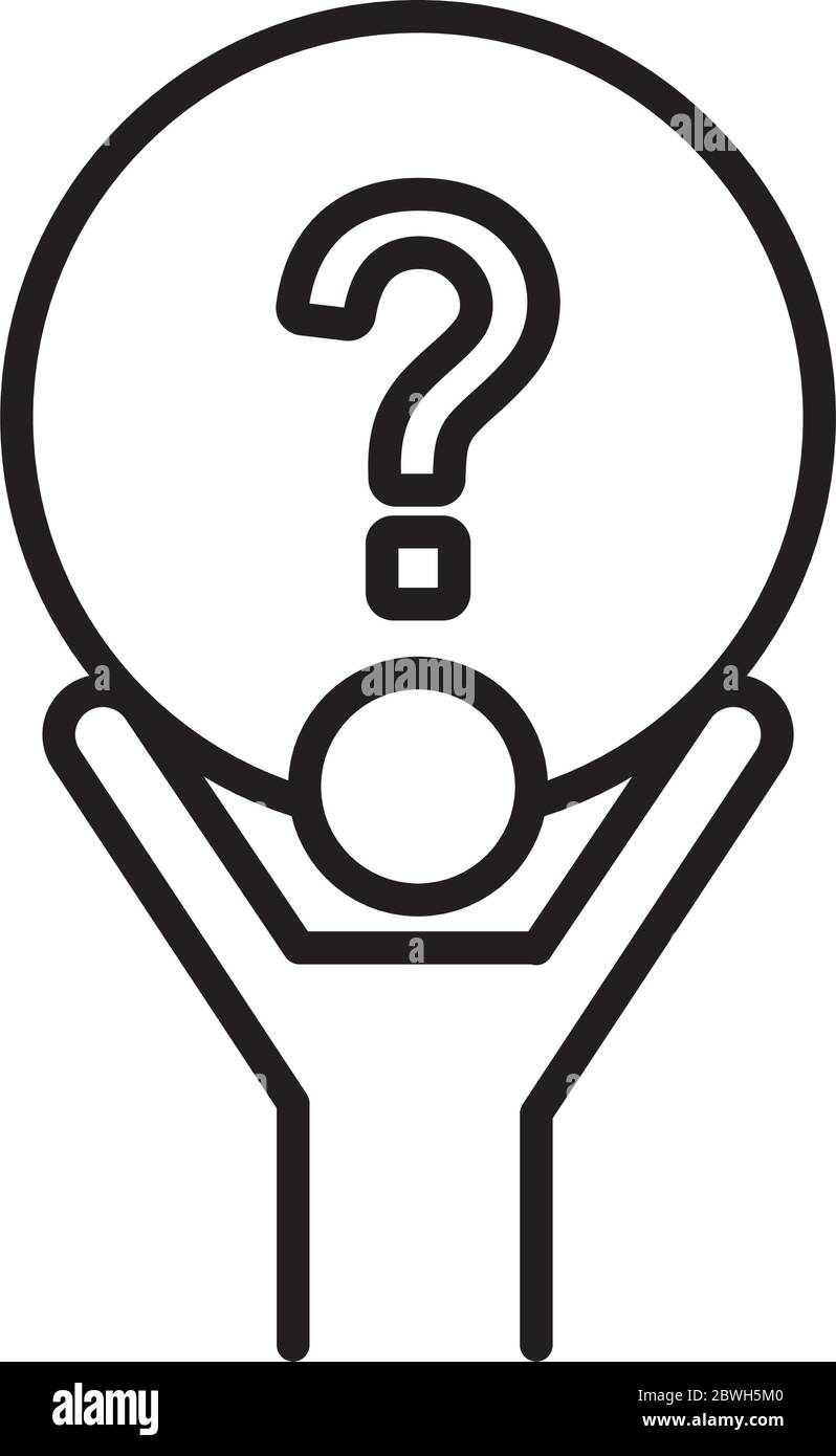 pictogram person holding up a question mark icon over white background, line style, vector ...