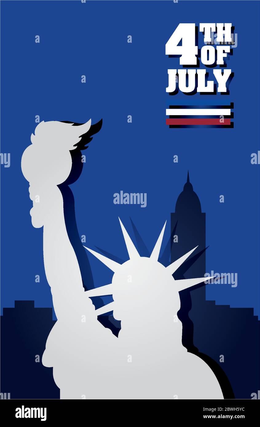 Liberty statue in front of city buildings of 4th july vector design ...