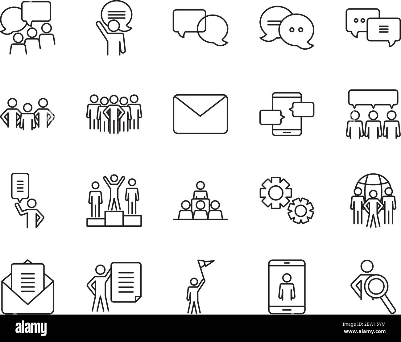 pictogram people and speech bubbles icon set over white background ...