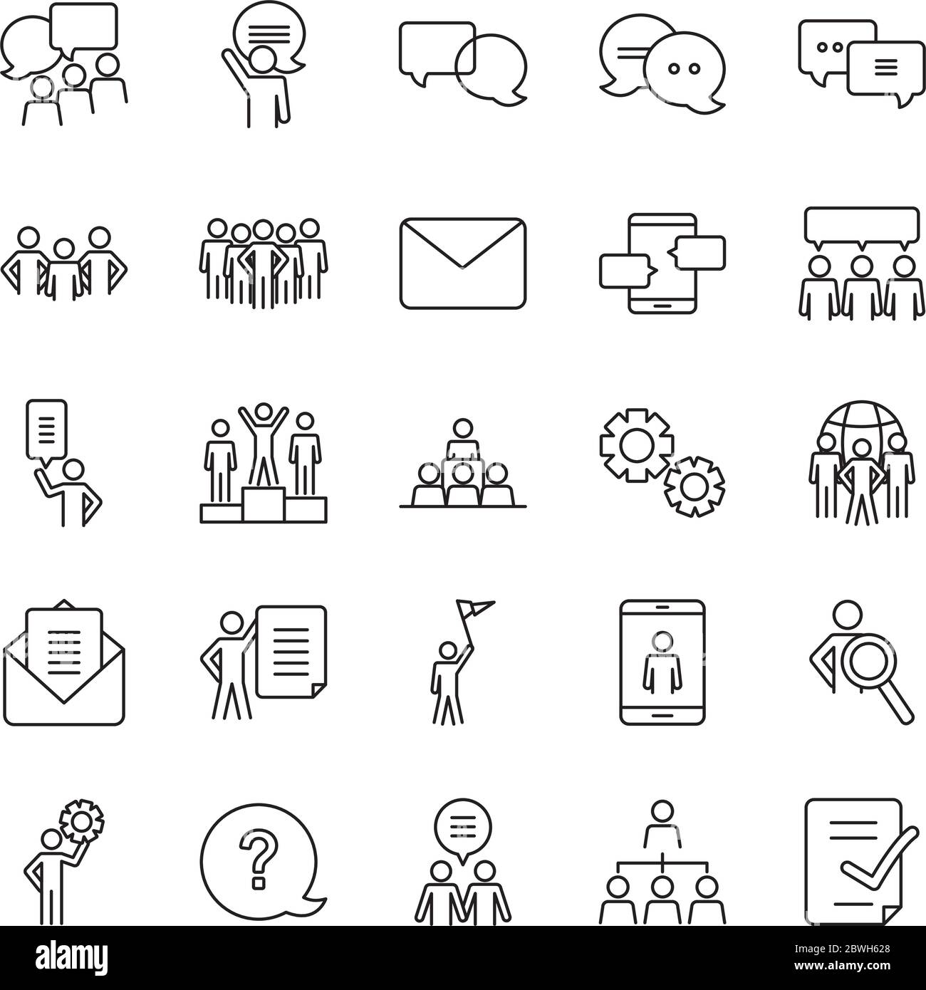 question mark and pictogram people icon set over white background, line ...