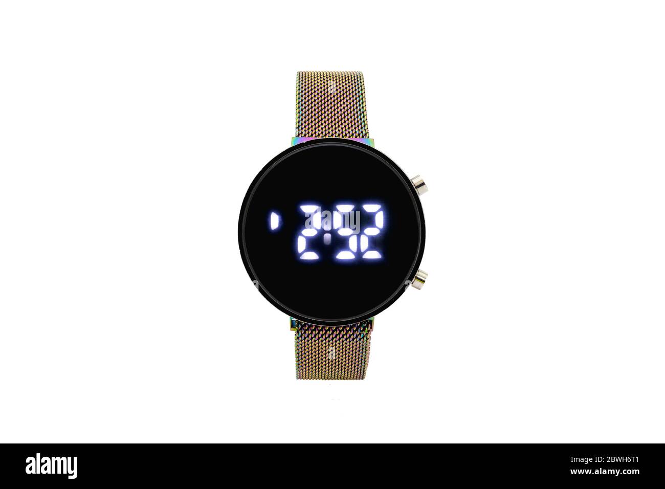 Round smartwatch with colorful matte metal mesh strap, black dial face ...