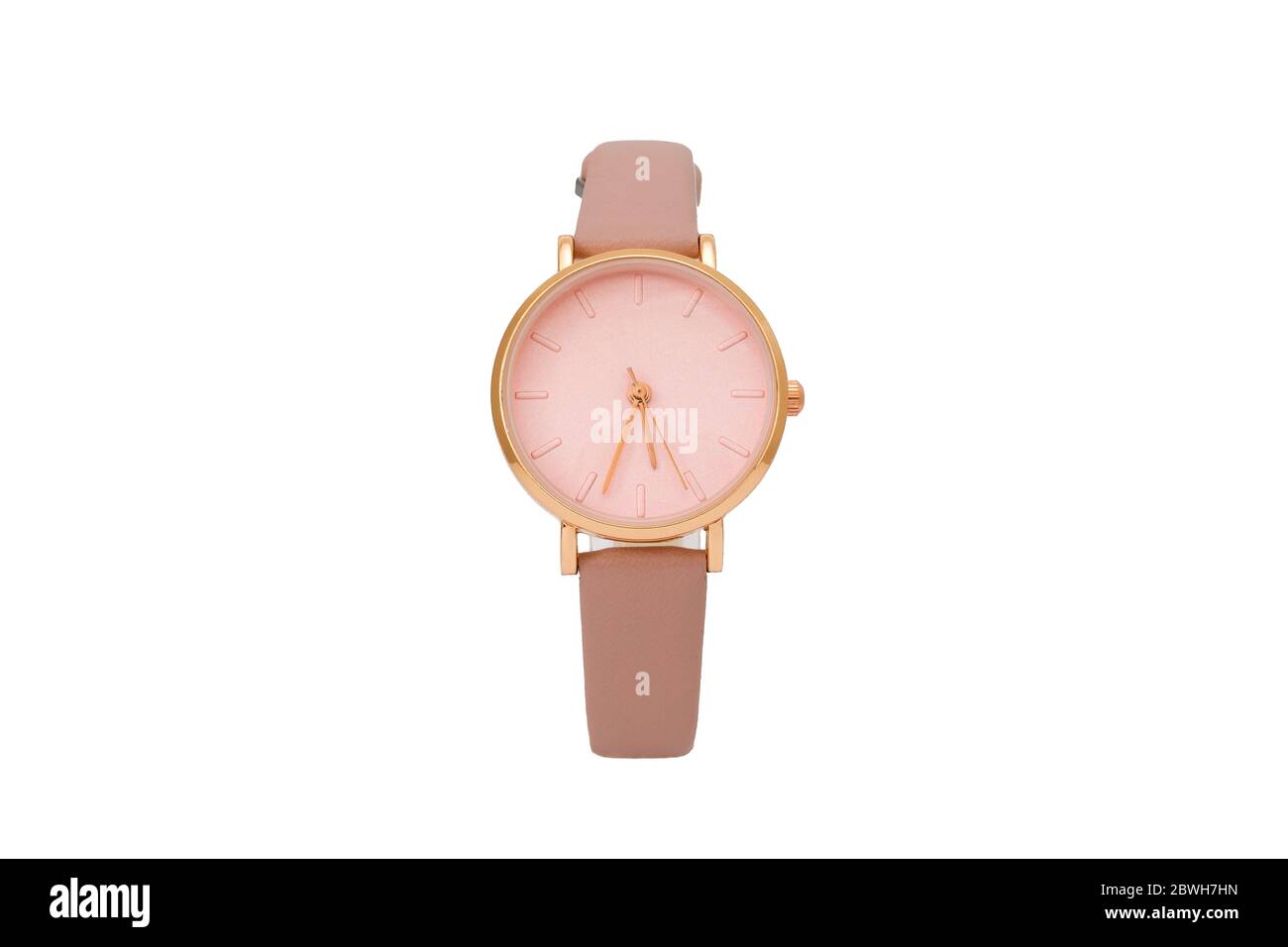 Classic dress wristwatch with rose pink leather strap and pink dial ...
