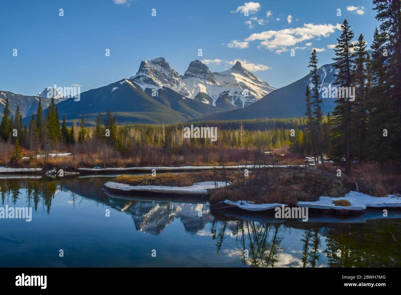 Three Sisters, famous mountain in Canmore, Alberta, Canada Stock Photo ...