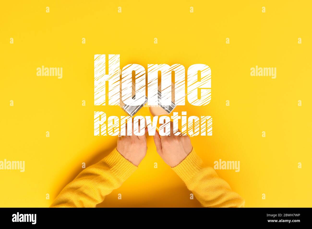 home renovation inscription over paint brush, concept of apartment ...