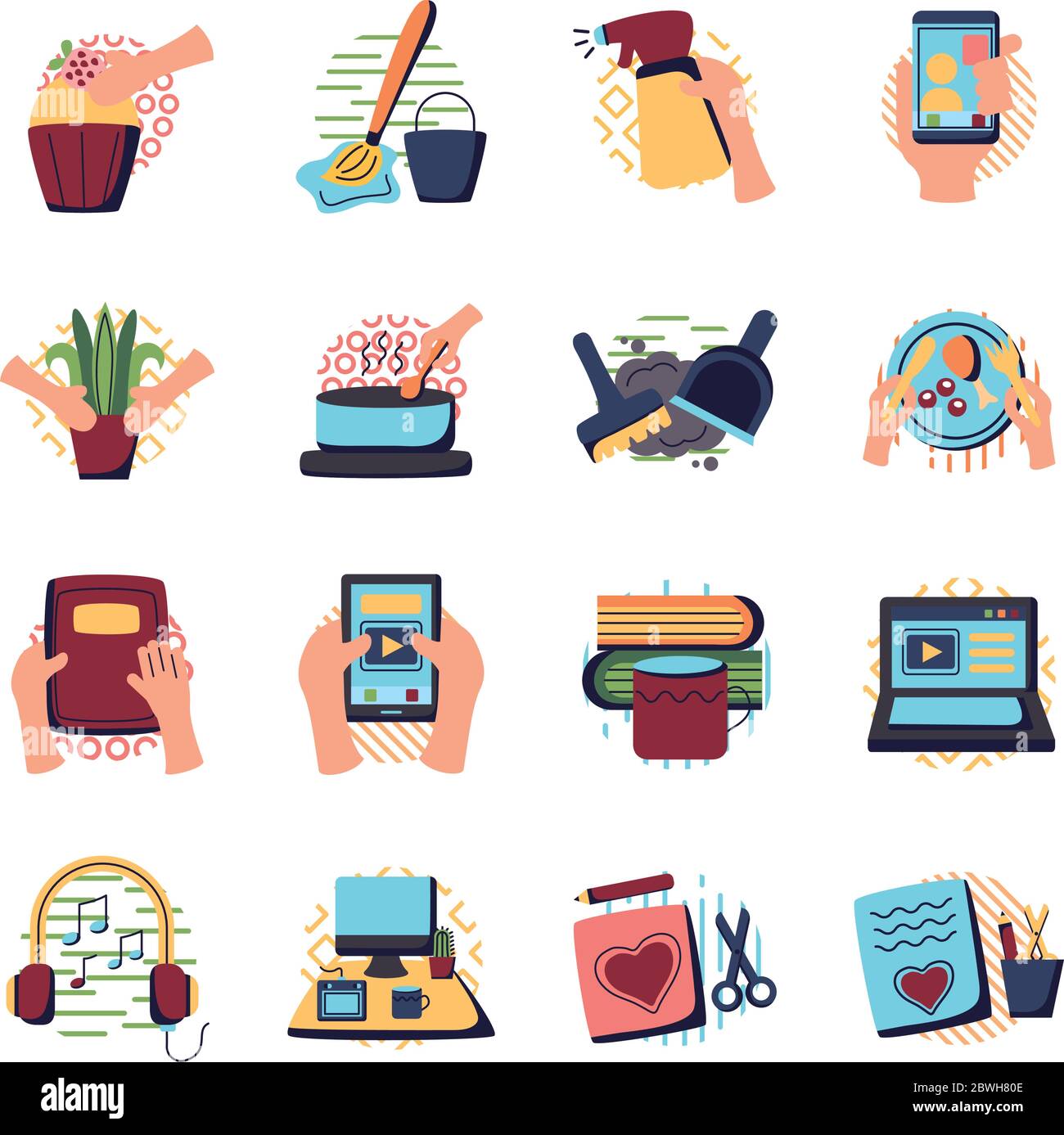 Things to do at home flat style icon set vector design Stock Vector ...