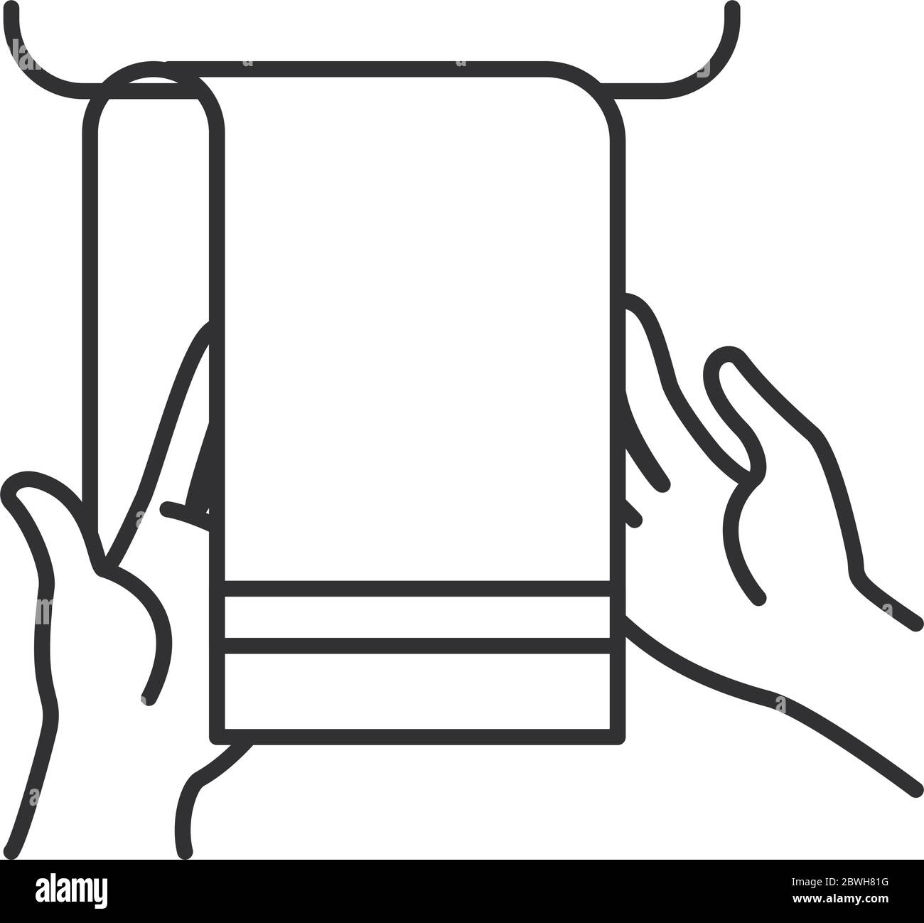 hands with towel icon over white background, line style, vector ...