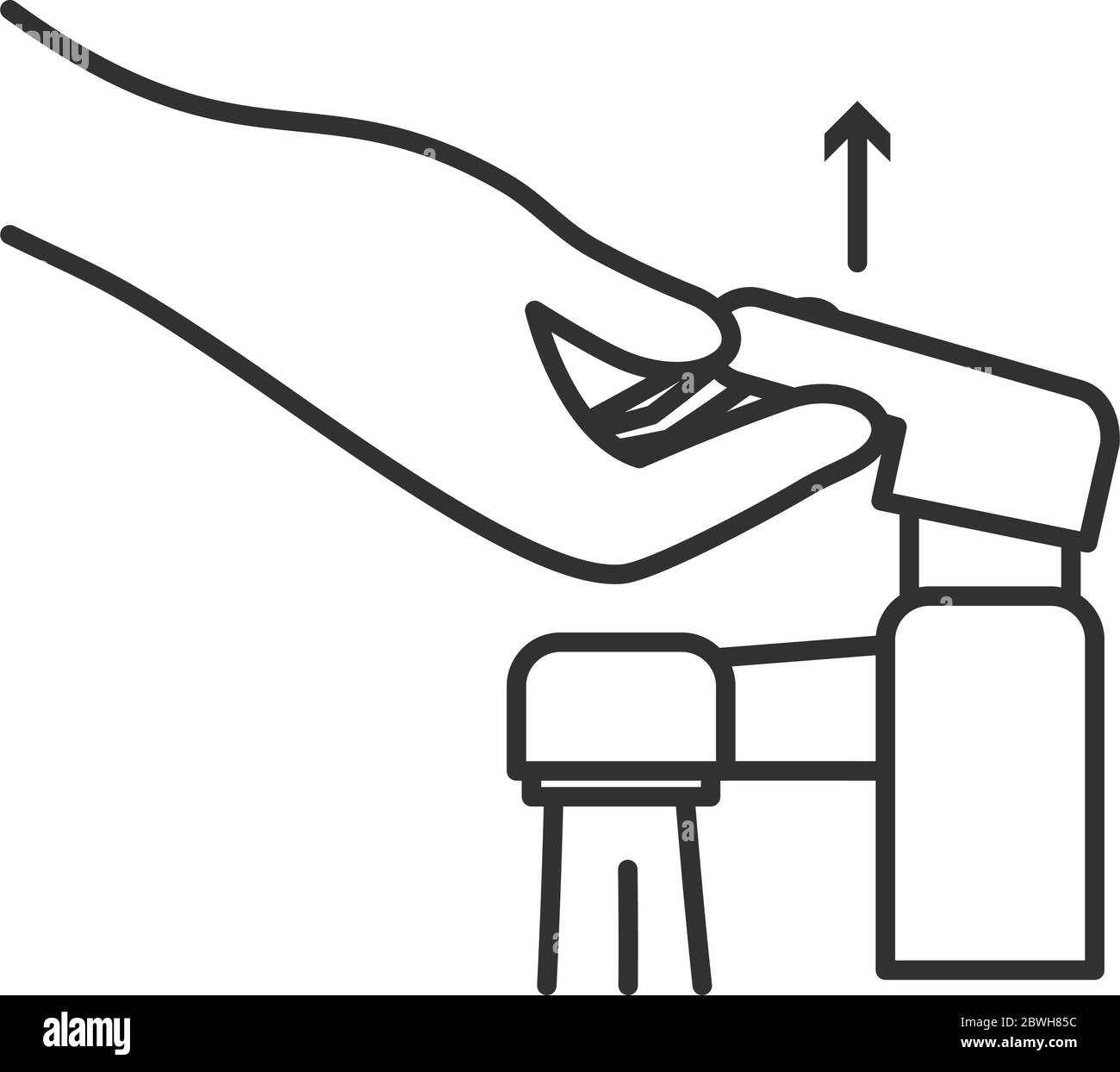 hand holding up a water faucet icon over white background, line style ...