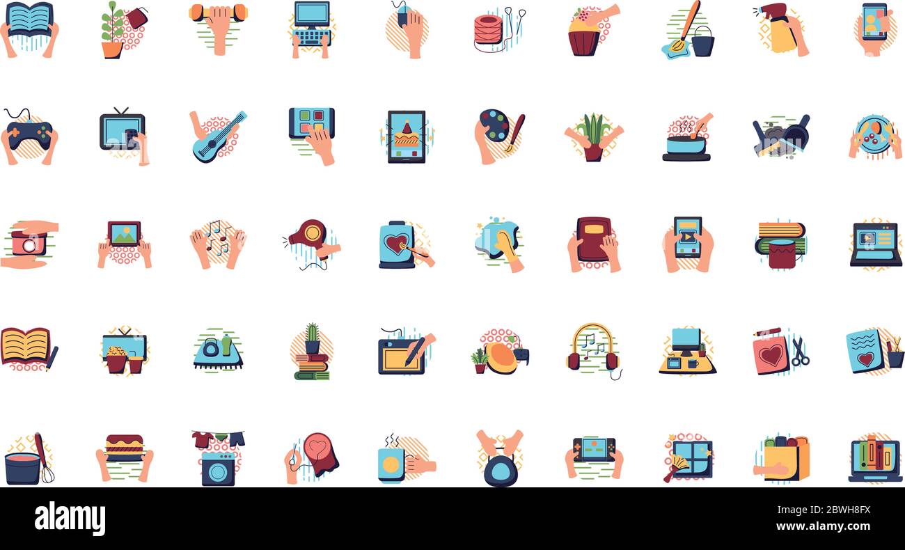 Things to do at home flat style icon set vector design Stock Vector ...