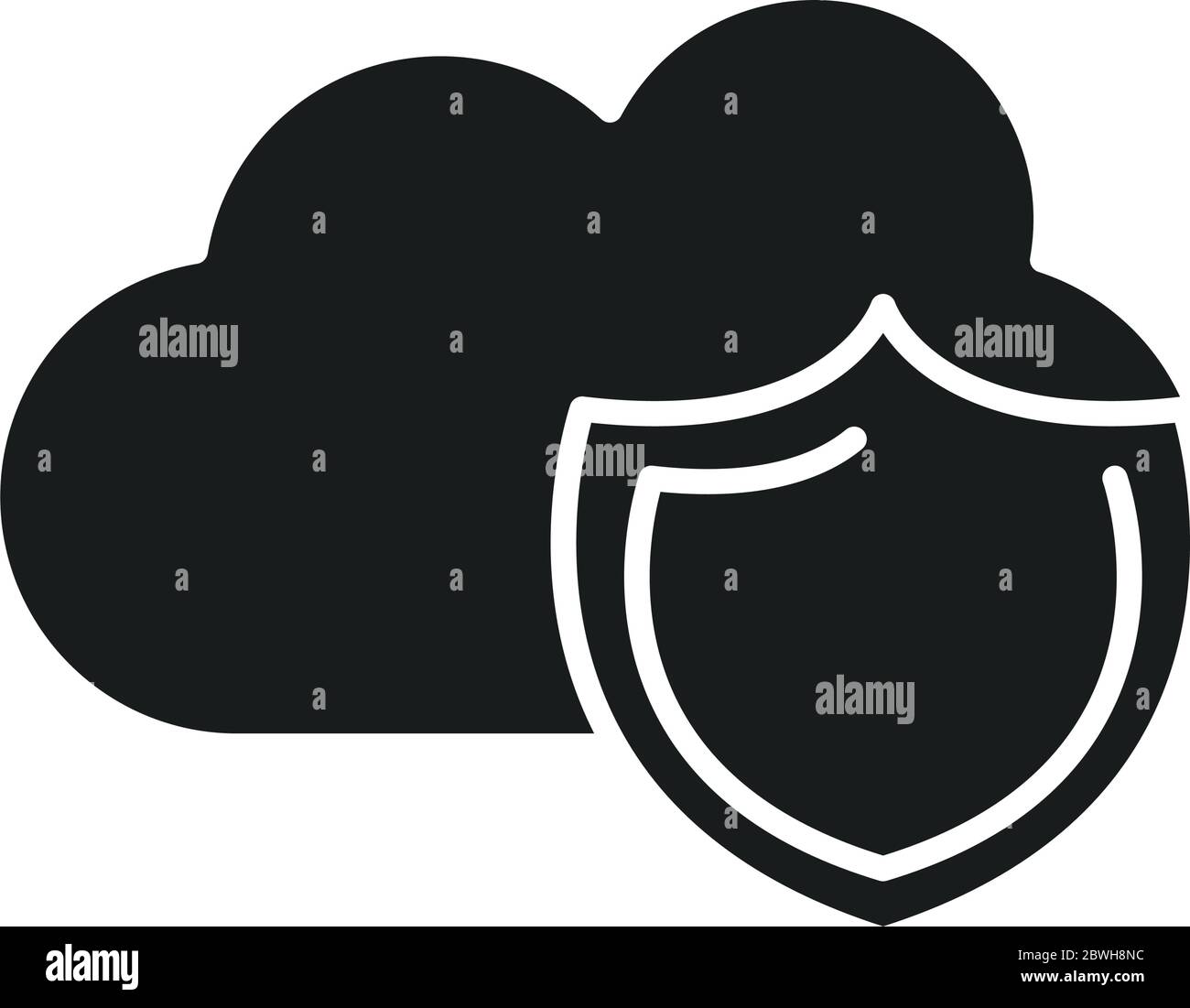 cyber security and information or network protection cloud computing shield silhouette style ...
