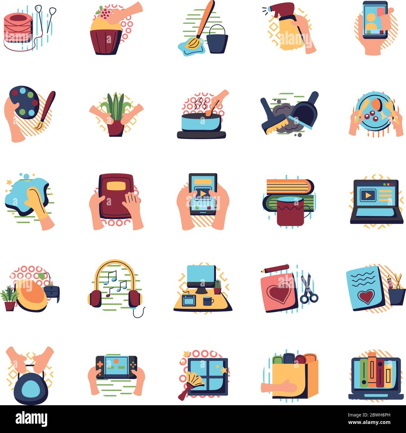 Things to do at home flat style icon set vector design Stock Vector ...