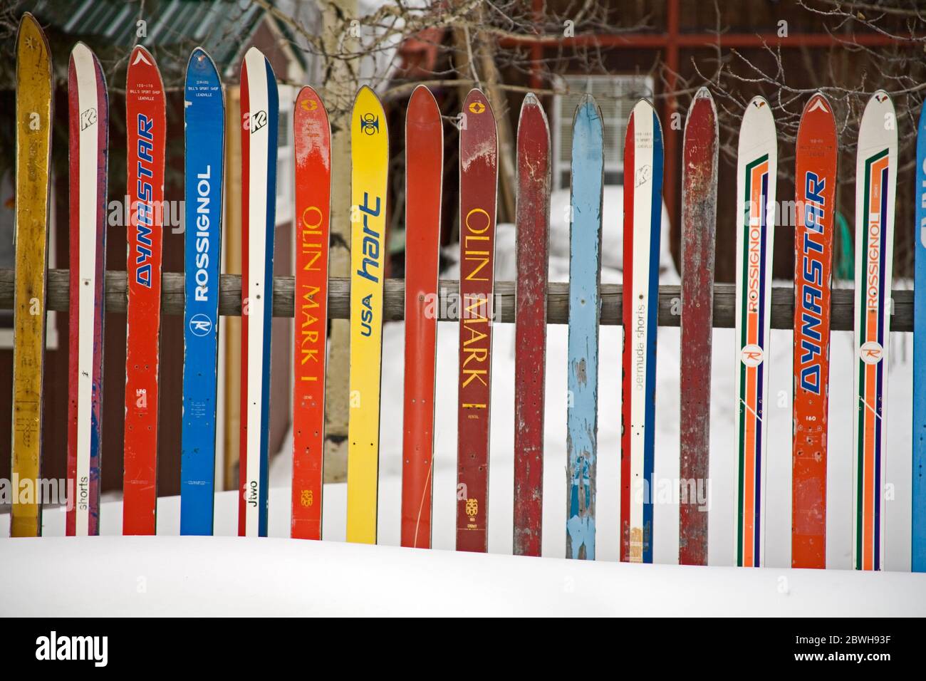 Fence made from skis, City of Leadville. Rocky Mountains, Colorado, USA ...