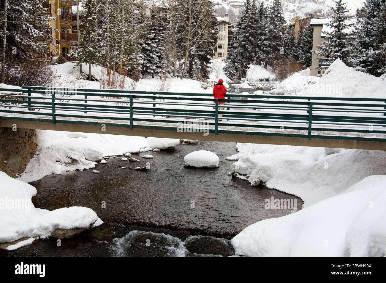 Bridge over Gore Creek, Vail Ski Resort, Rocky Mountains, Colorado, USA ...