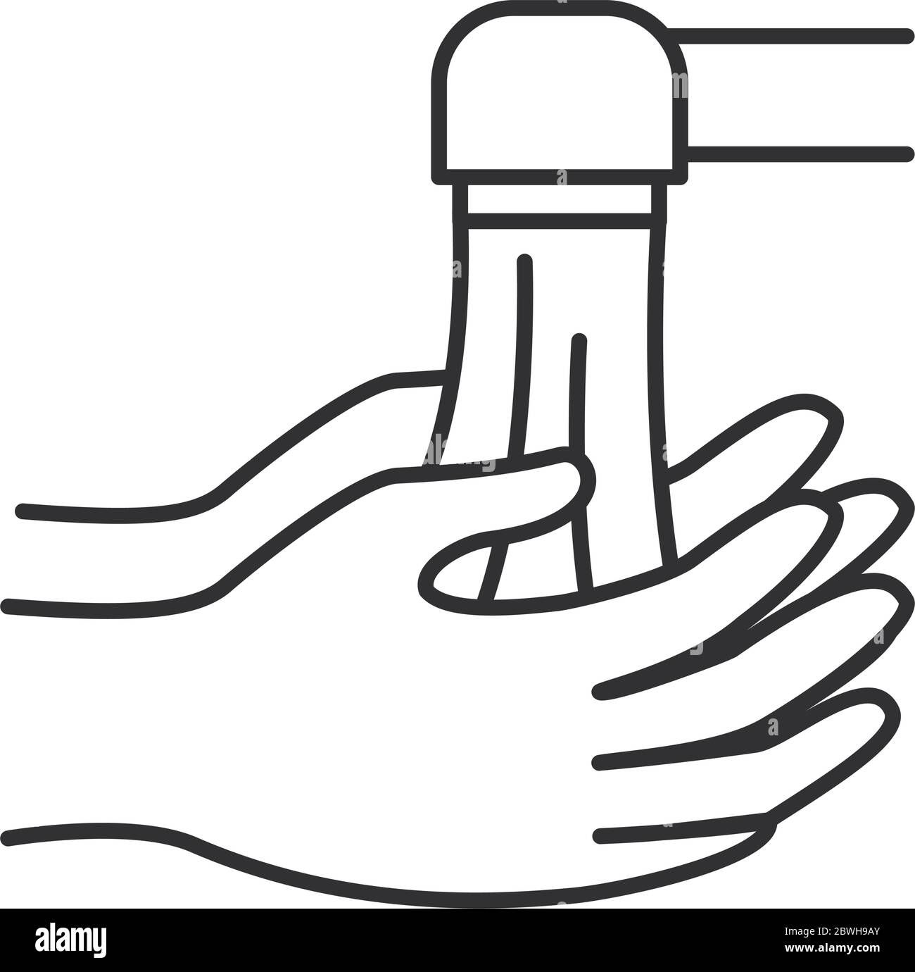 handwashing concept, hands and water faucet over white background, line ...