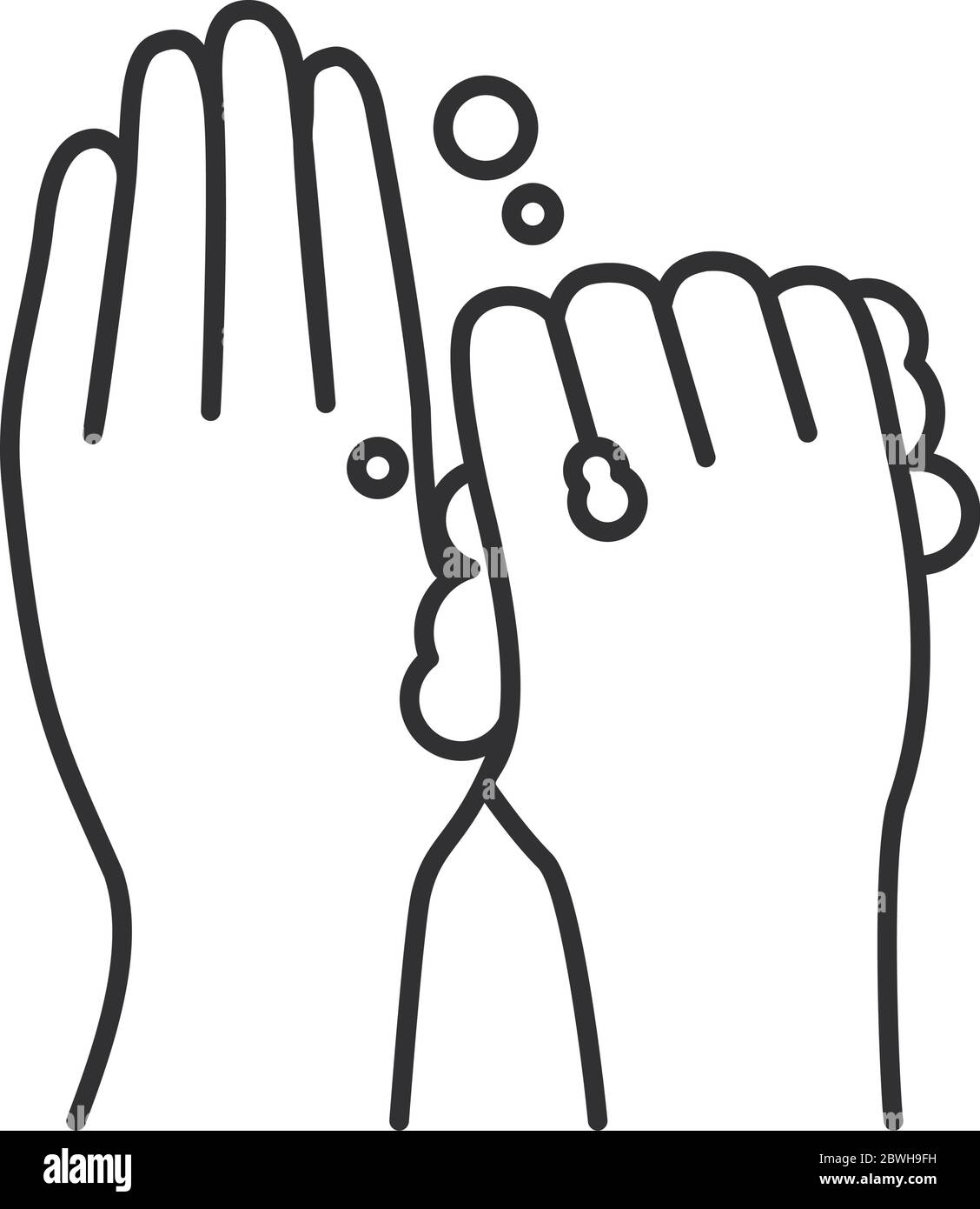handwashing concept, hands with soap and water over white background ...