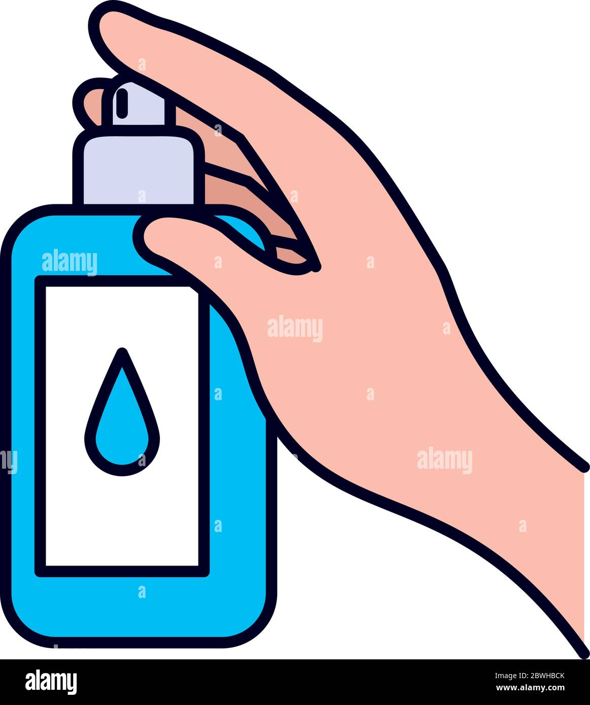 handwashing concept, hand holding a soap bottle icon over white ...