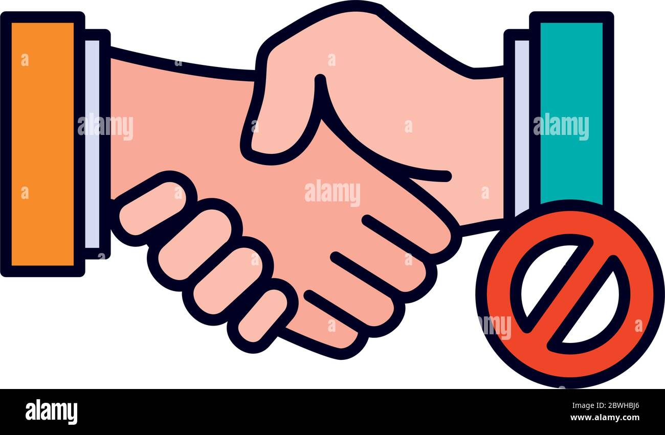 Not handshake icon and forbidden sign over white background, line and ...
