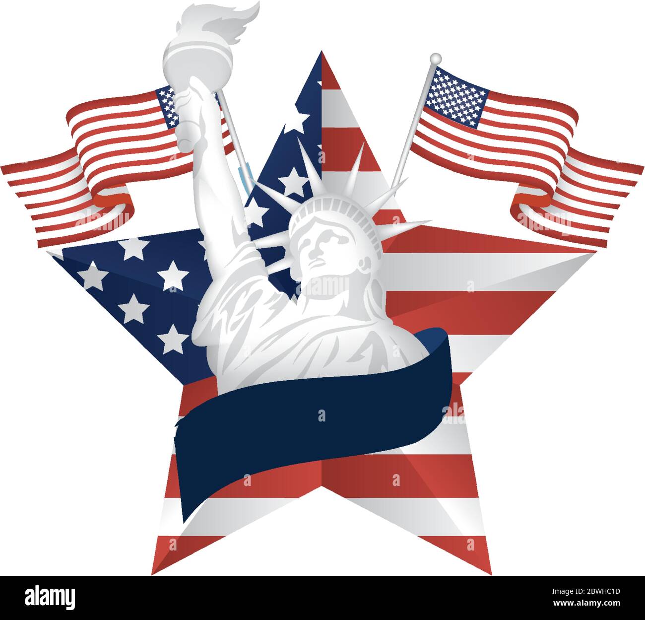 Usa flags and liberty statue inside star vector design Stock Vector ...