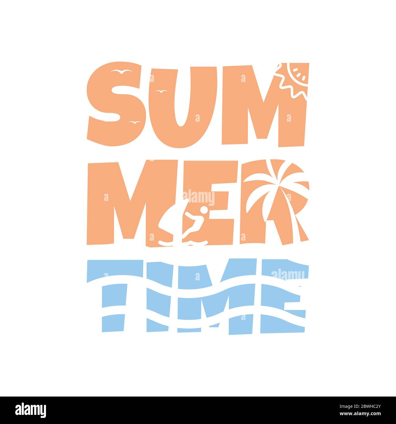 summer time Typography with sun and water wave also palm tree. Welcome ...
