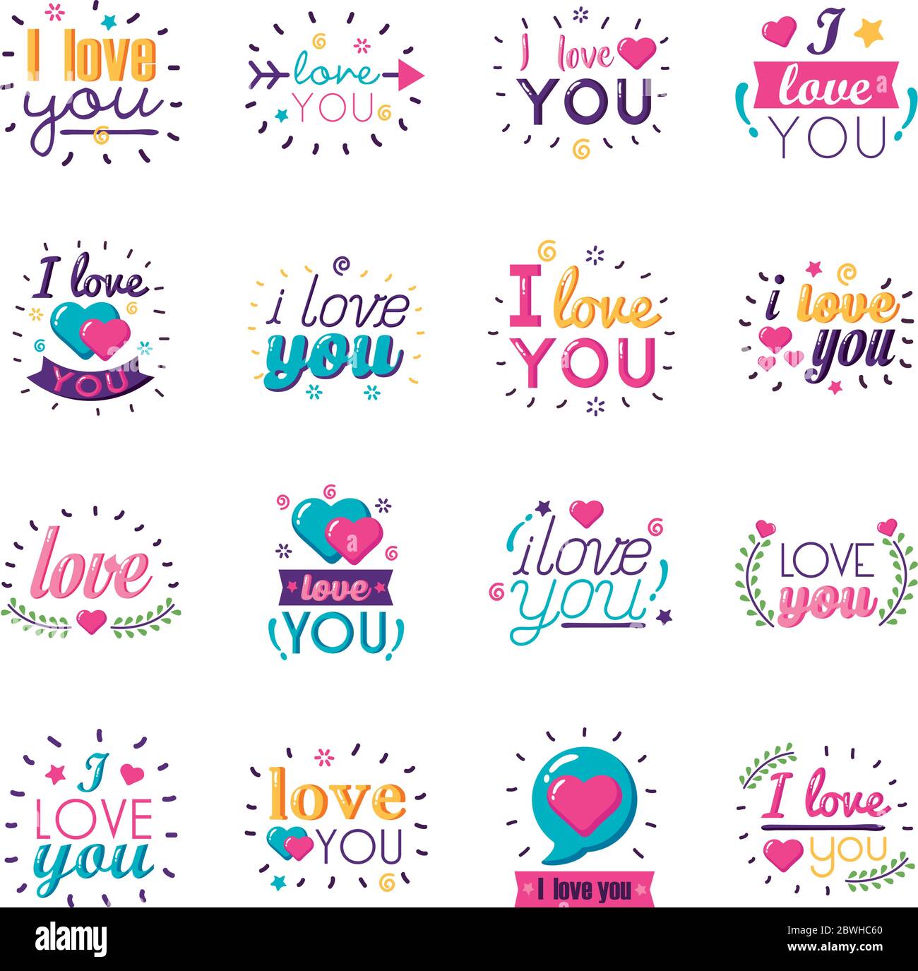 I love you texts flat style icon set vector design Stock Vector Image ...
